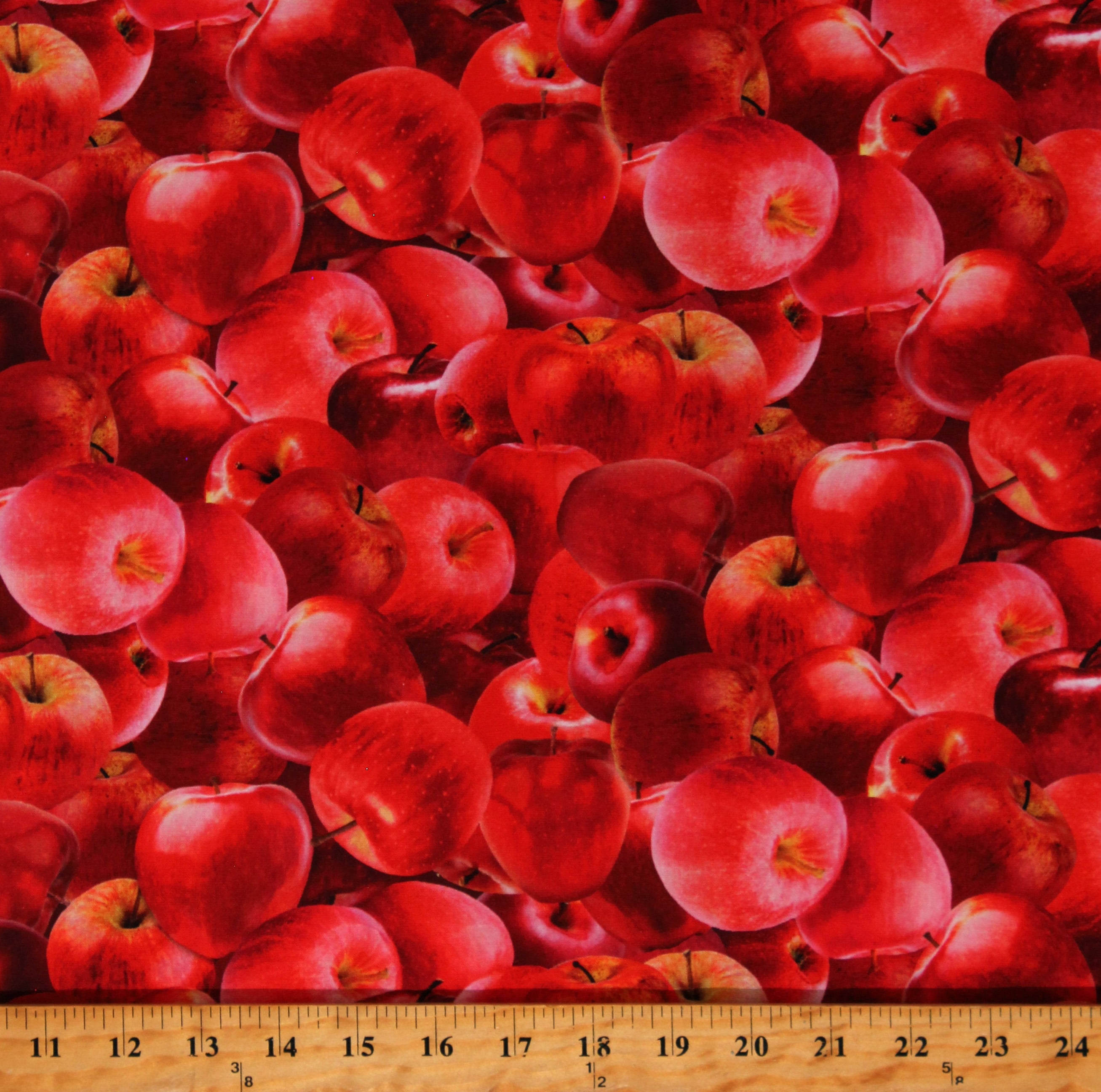Cotton Apples Fruits Food Red Produce Red Cotton Fabric Print by the ...