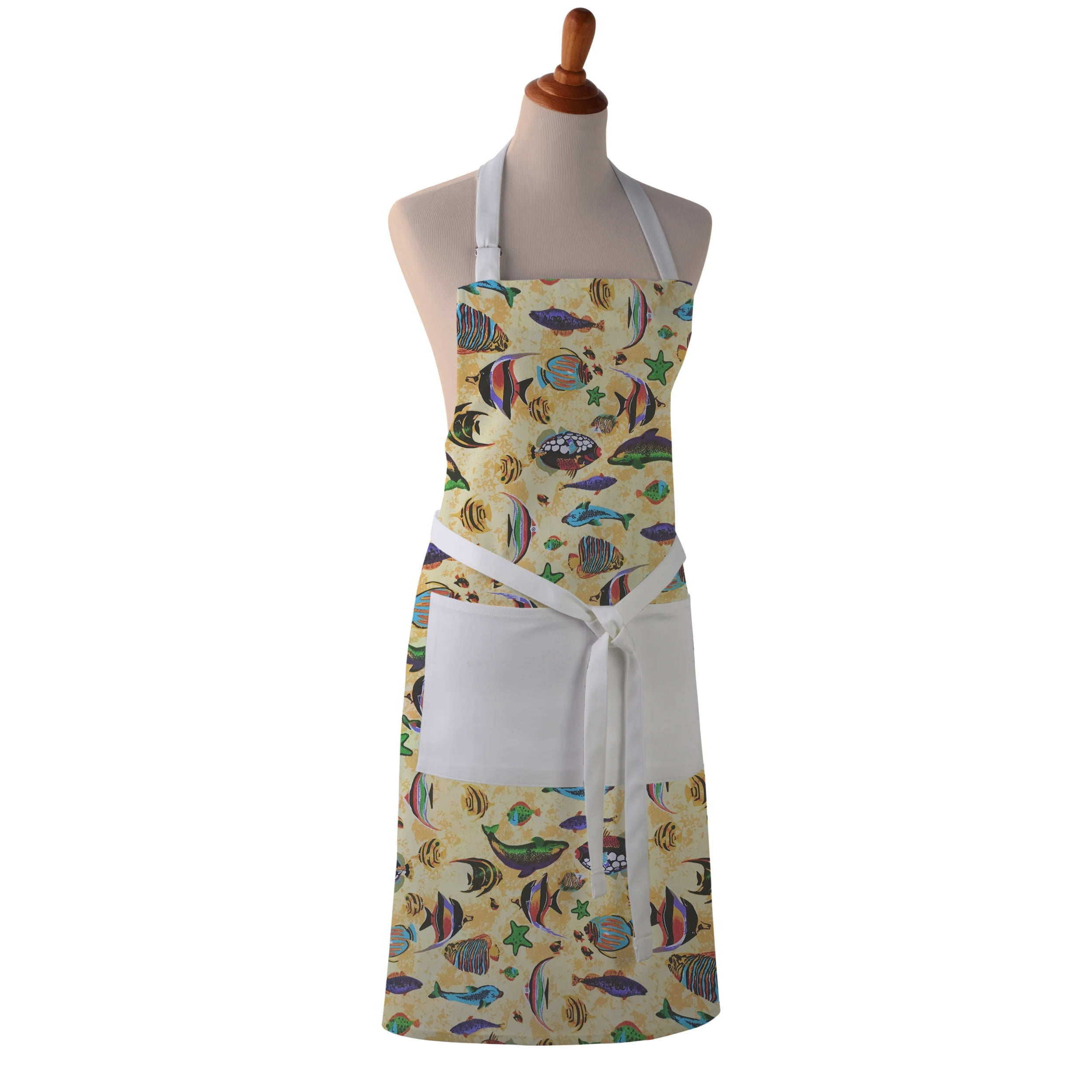 Cotton Apron - Fish Aquarium Print - Kitchen BBQ Restaurant Cooking ...