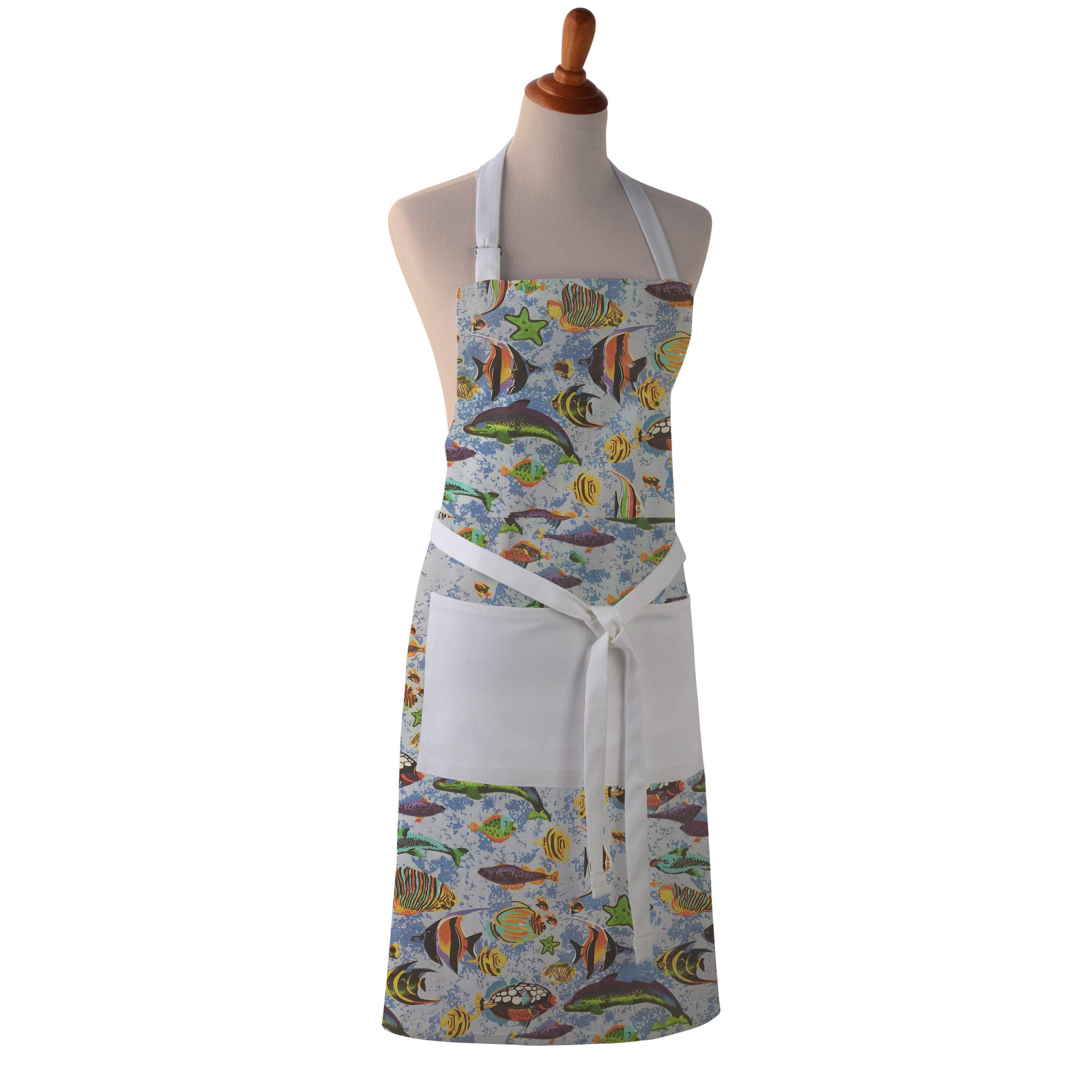 Cotton Apron - Fish Aquarium Print - Kitchen BBQ Restaurant Cooking ...