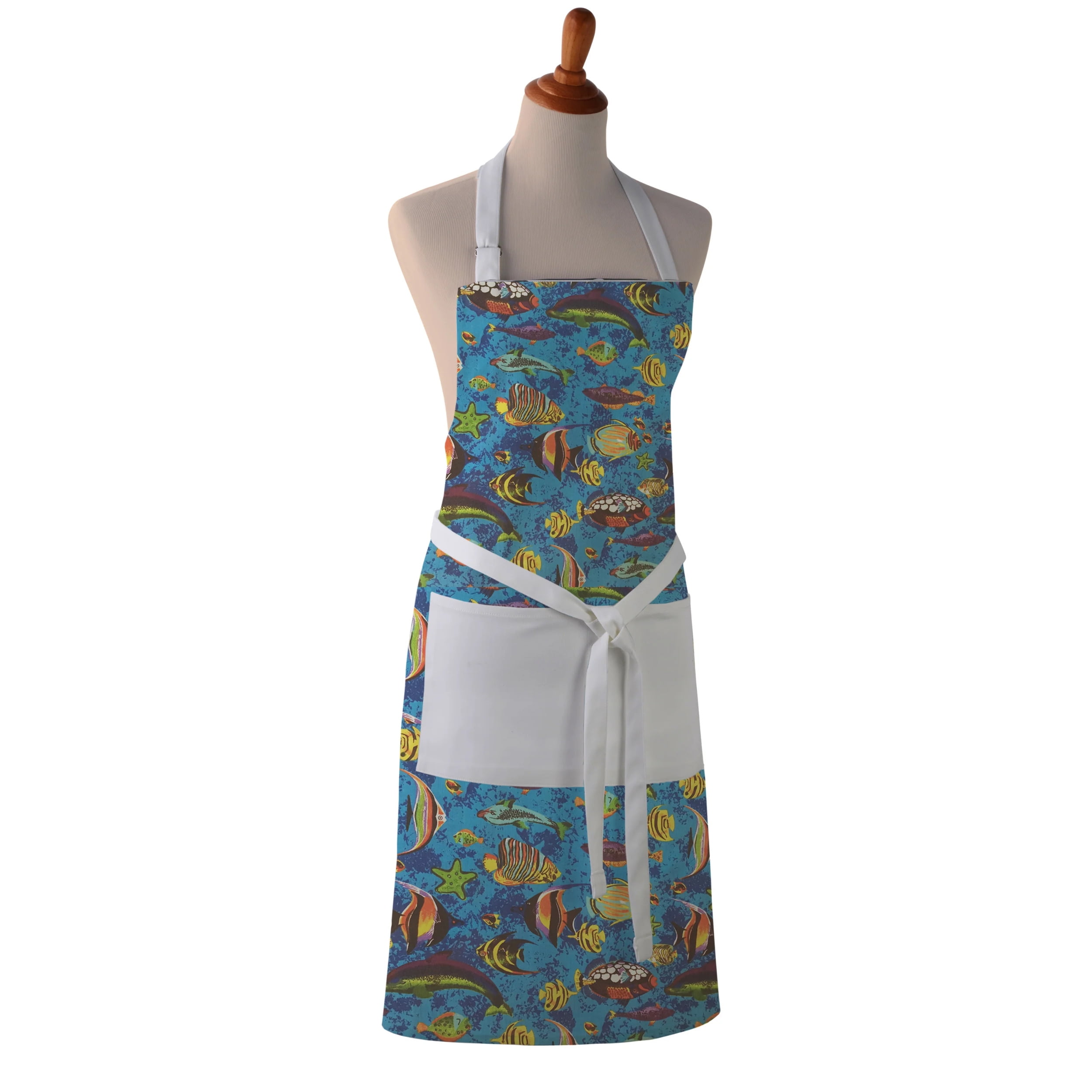 Cotton Apron - Fish Aquarium Print - Kitchen BBQ Restaurant Cooking ...