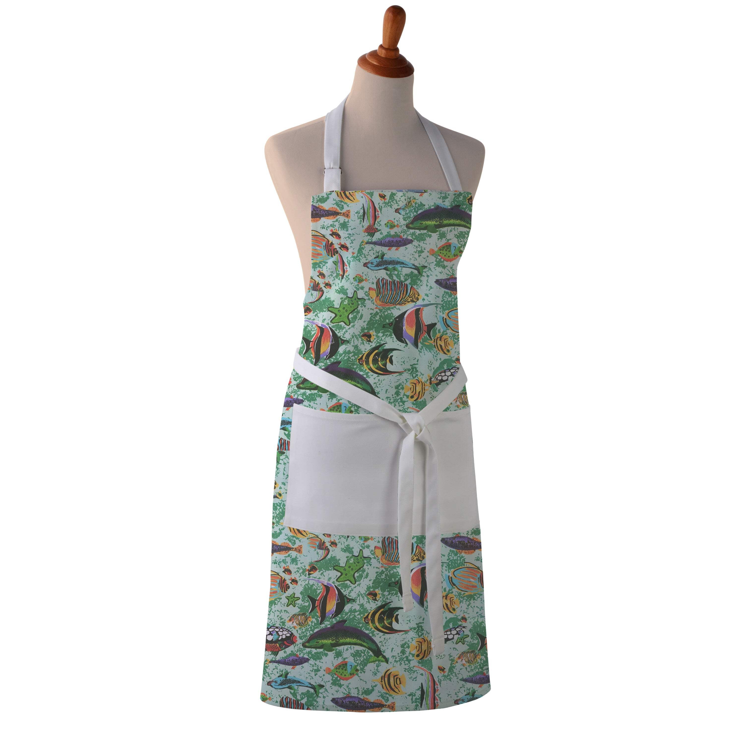 Cotton Apron - Fish Aquarium Print - Kitchen BBQ Restaurant Cooking ...
