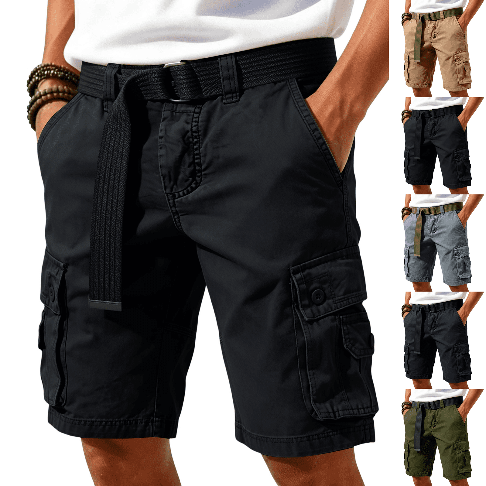 Cotton Athletic Cargo Shorts Mens Work Shorts Multi Pocket Casual ...