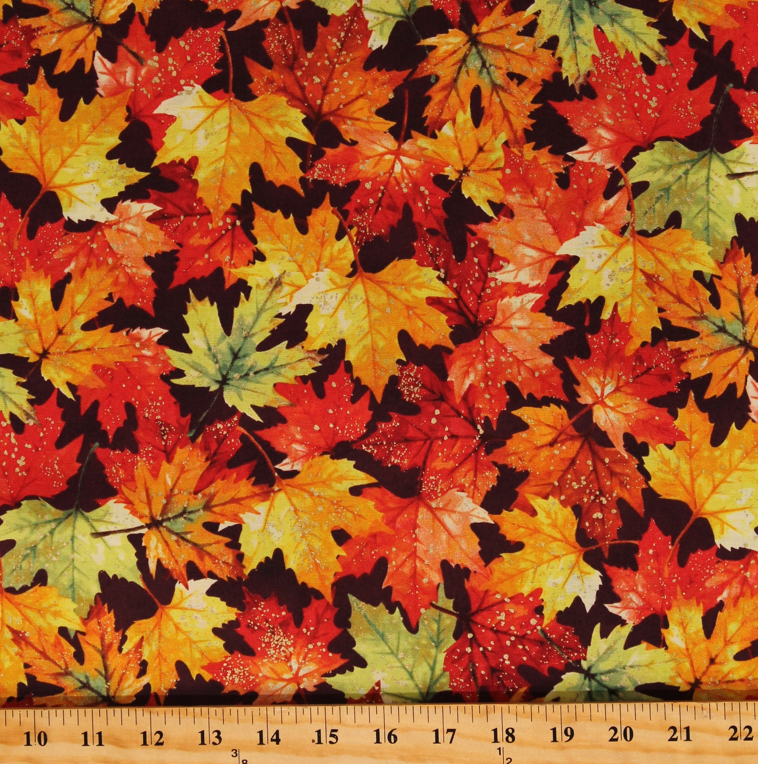 Cotton Autumn Leaves Fall Foliage Thanksgiving Harvest Metallic ...
