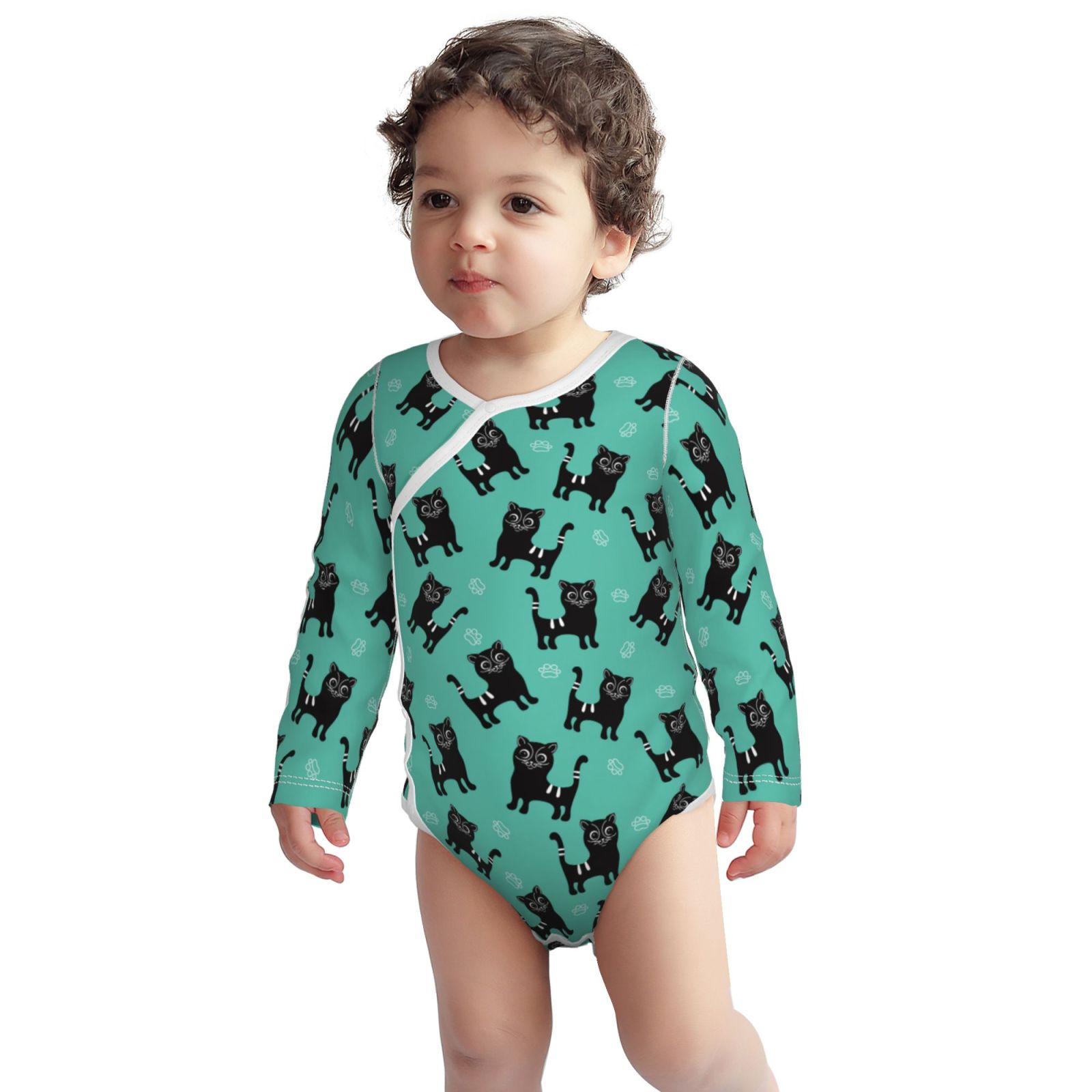 Cotton Baby Onsies, Artsy Cute Cat Black Unisex Newborn Baby Long ...