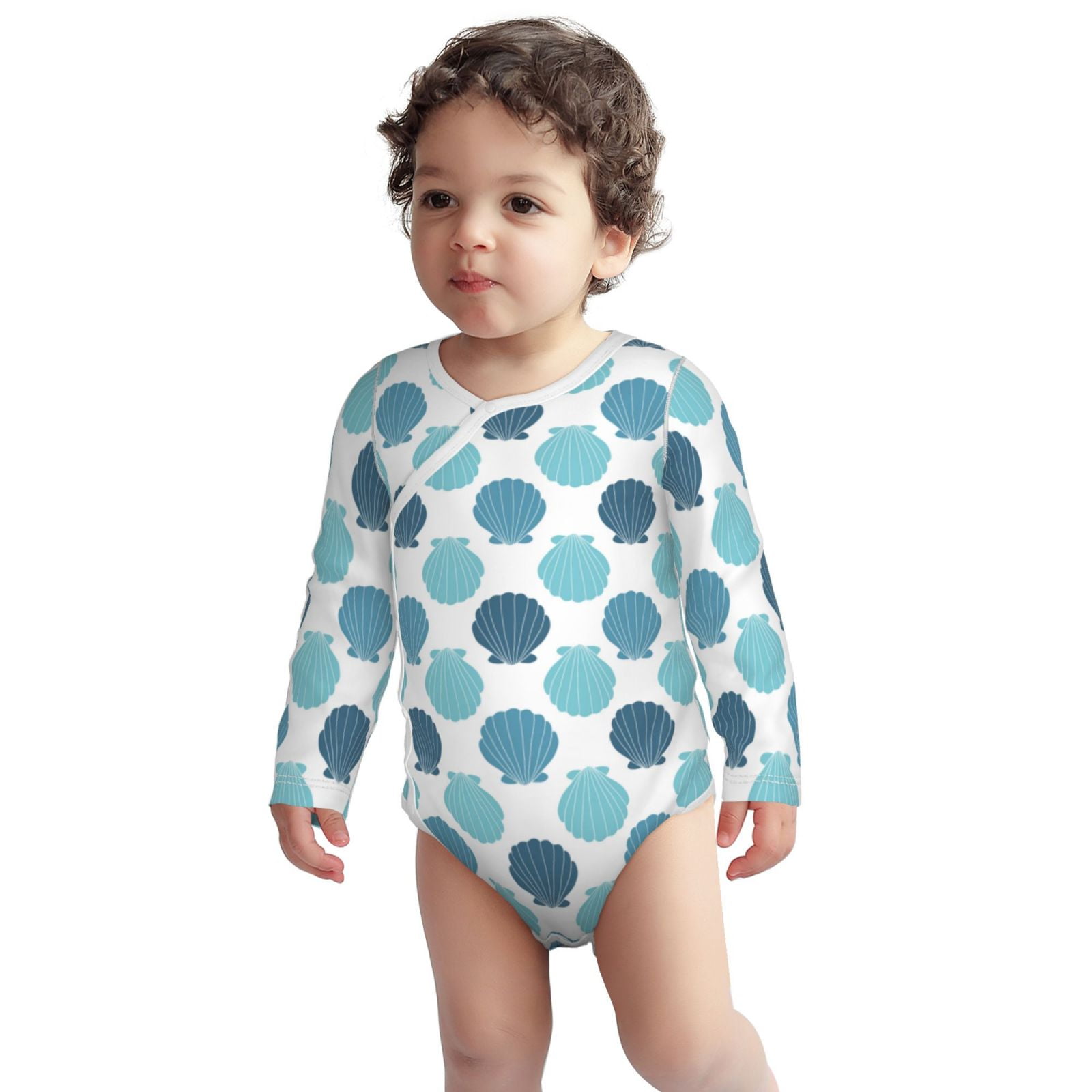 Cotton Baby Onsies, Blue scallop Unisex Newborn Baby Long Sleeve Bodysuit Infant Outfit Toddler ...