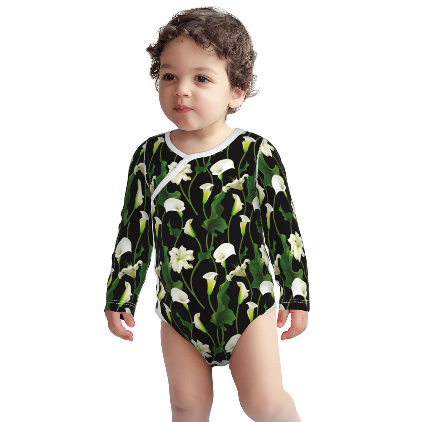 Cotton Baby Onsies, Calla Lily Flowers Black Unisex Newborn Baby Long ...