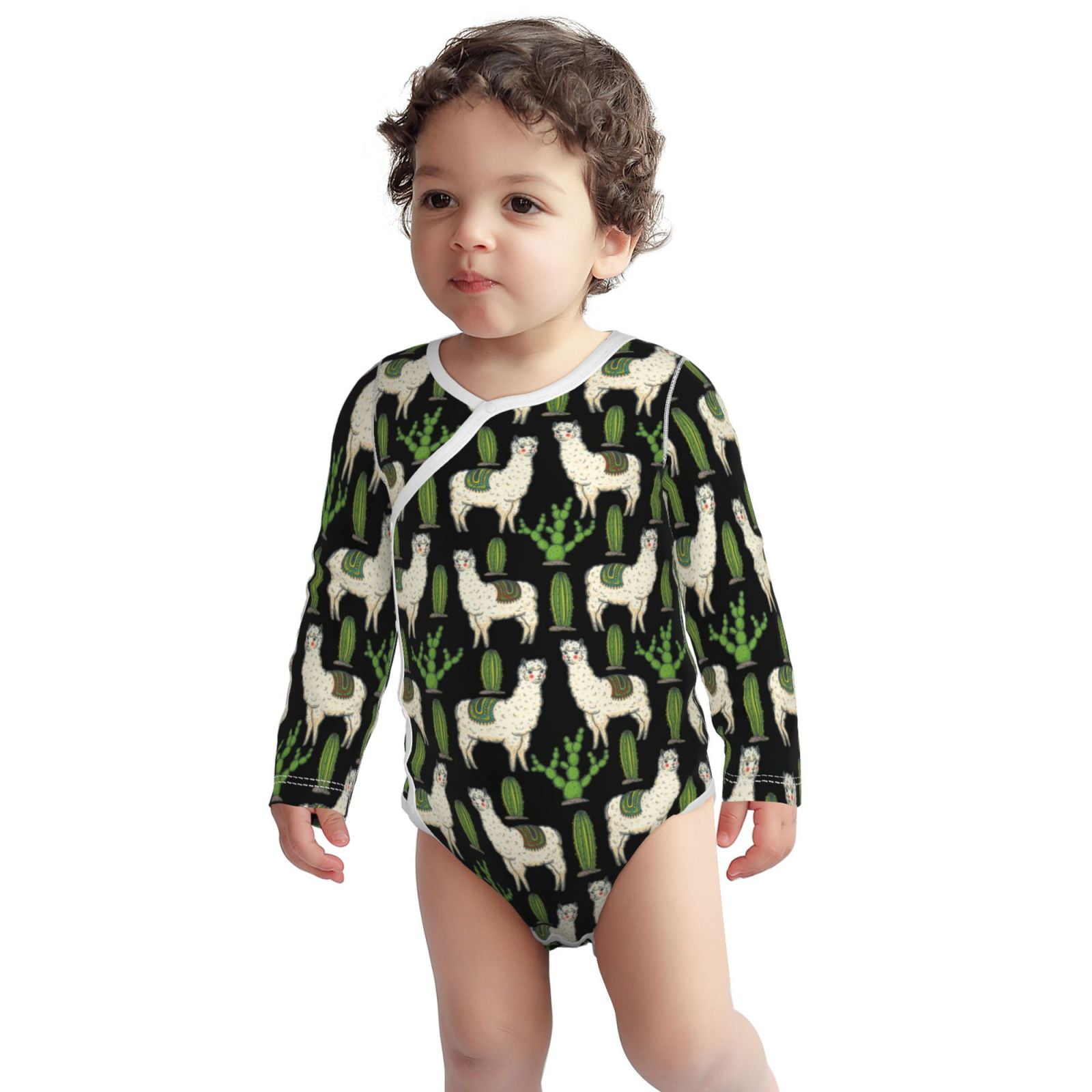 Cotton Baby Onsies, Cute Alpaca Cactus Green Unisex Newborn Baby Long ...