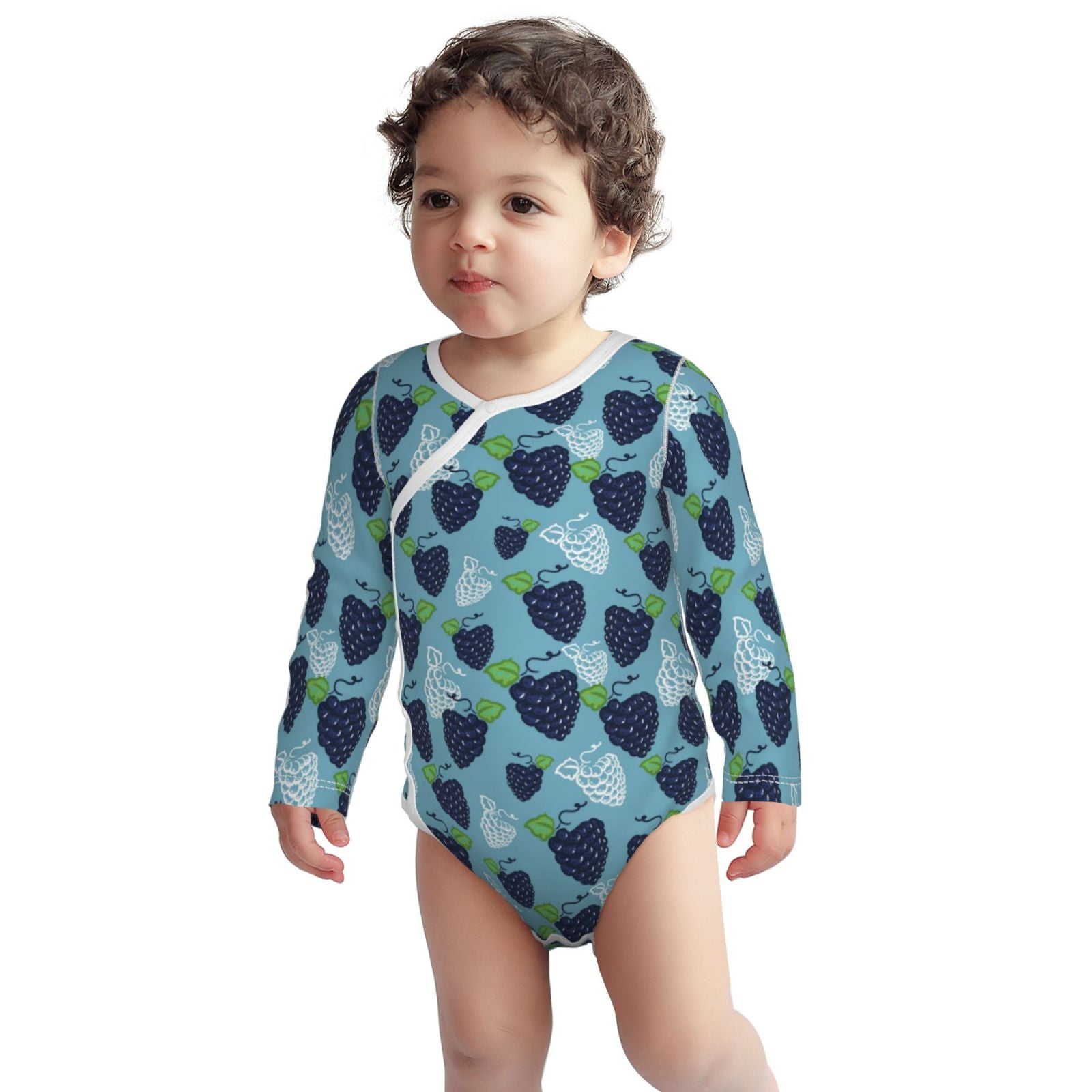Cotton Baby Onsies, Cute Grape Blue Unisex Newborn Baby Long Sleeve ...