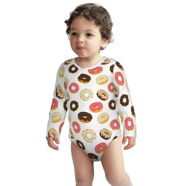 Cotton Baby Onsies, Donut Print White Polka Dots Unisex Newborn Baby Long Sleeve Bodysuit Infant ...