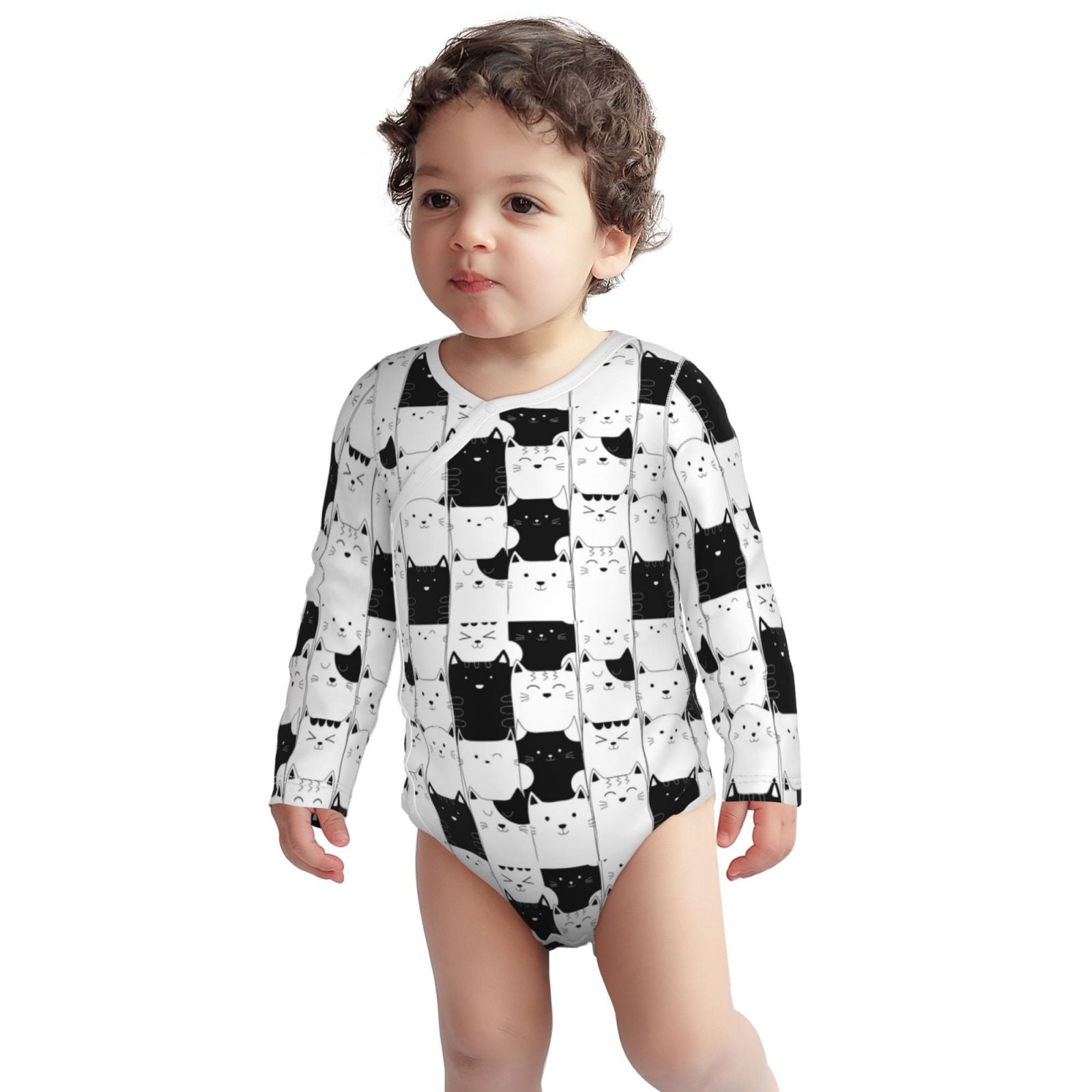 Cotton Baby Onsies, Doodle Cute Cat Unisex Newborn Baby Long Sleeve Bodysuit Infant Outfit ...