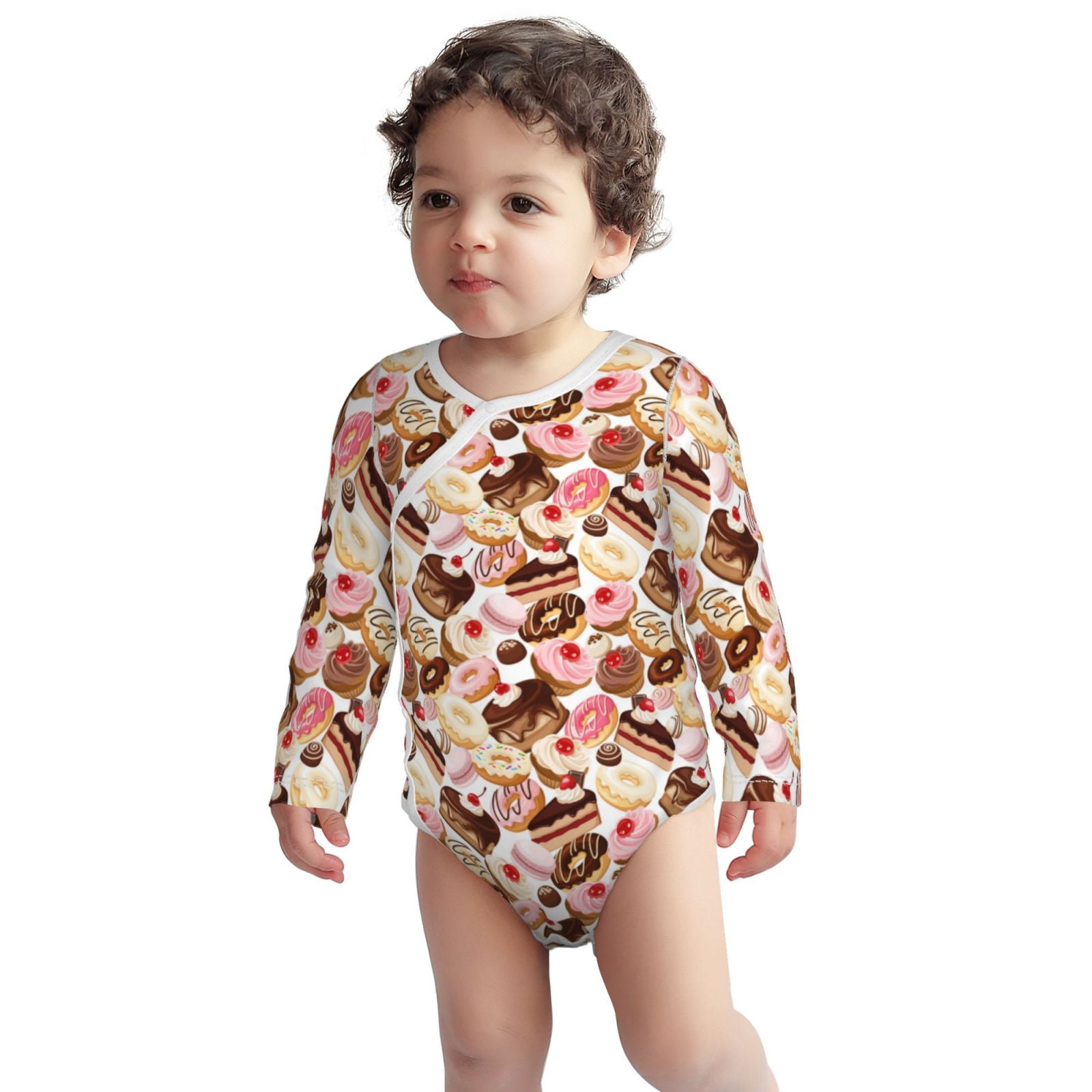 Cotton Baby Onsies, Doughnut Cake Prints Unisex Newborn Baby Long Sleeve Bodysuit Infant Outfit ...
