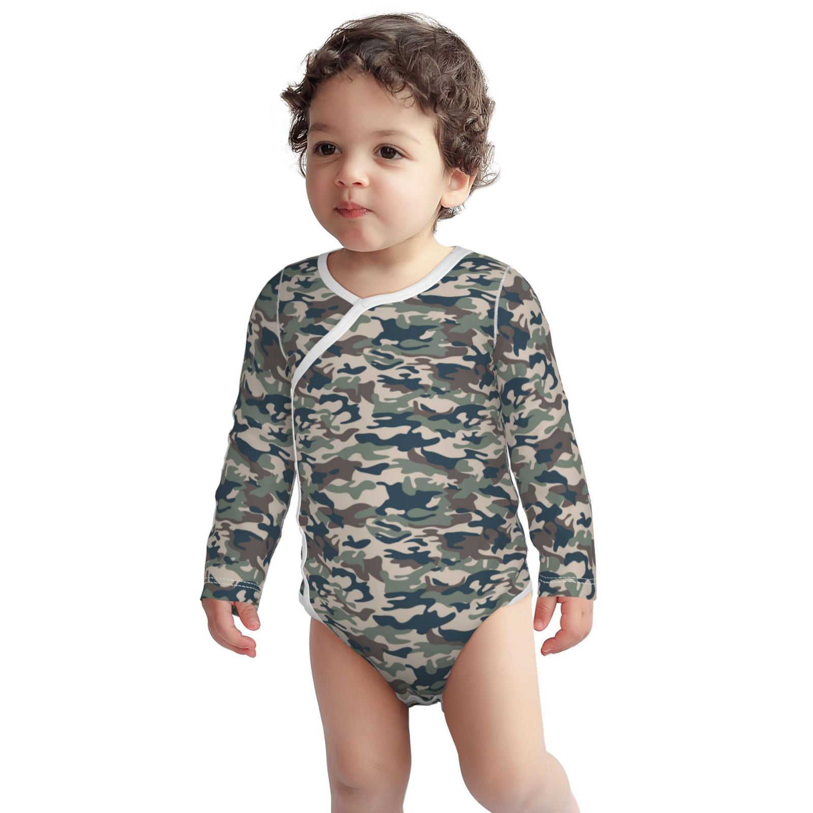 Cotton Baby Onsies, Green Camouflage Print Unisex Newborn Baby Long ...