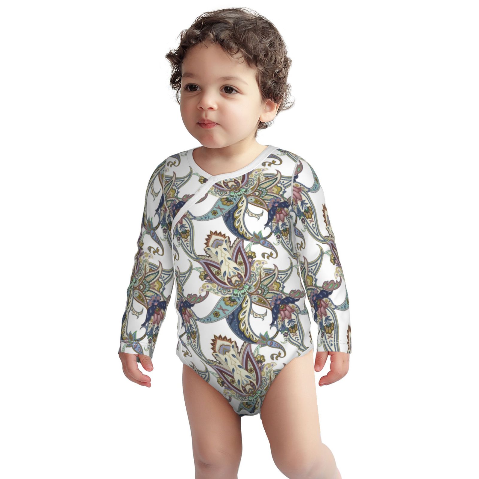 Cotton Baby Onsies, Paisley Pattern No.9022 Unisex Newborn Baby Long ...