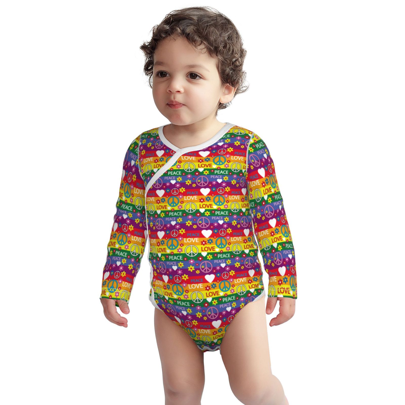 Cotton Baby Onsies, Rainbow peace sign heart flower Unisex Newborn Baby ...