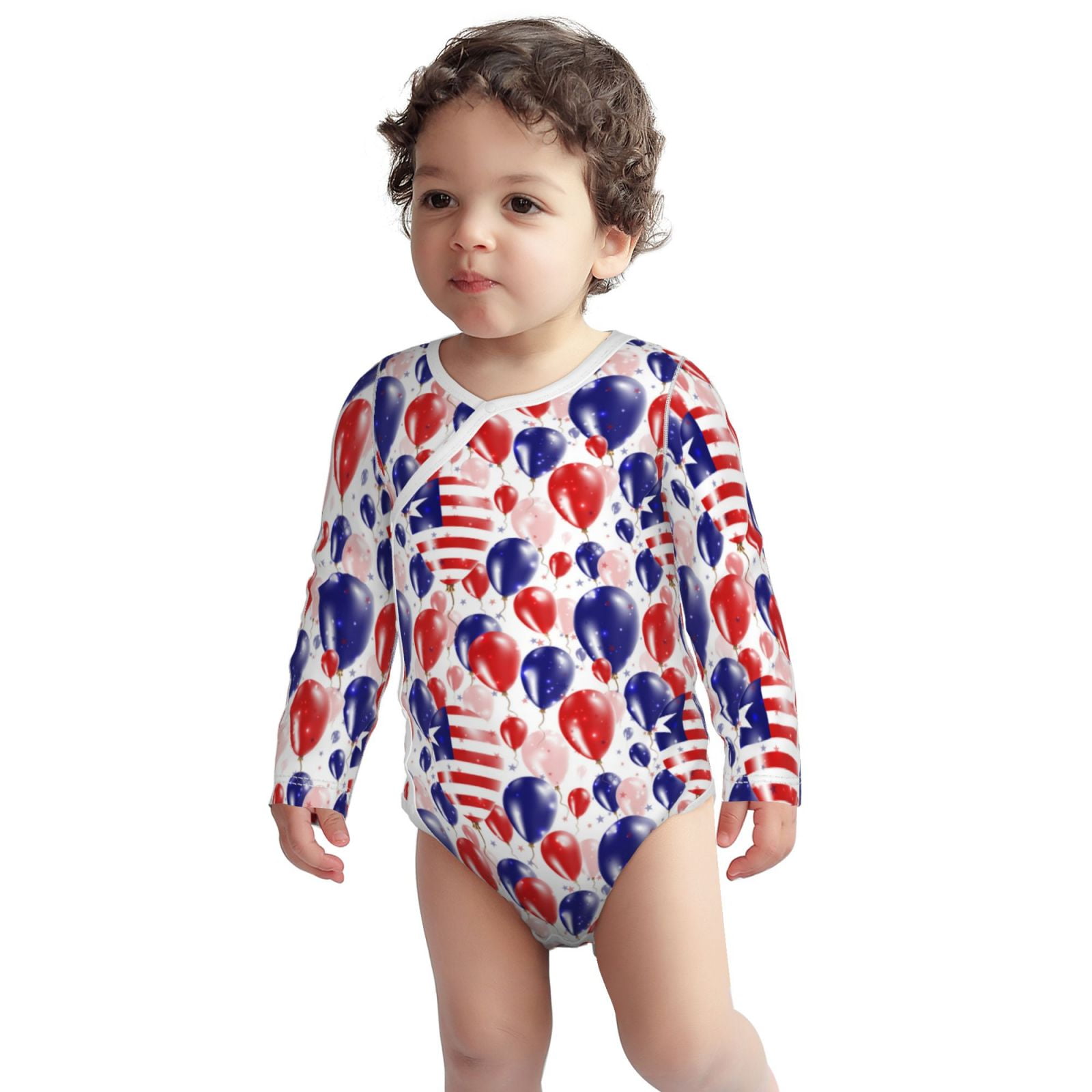 Cotton Baby Onsies, USA Flag balloon Print Unisex Newborn Baby Long Sleeve Bodysuit Infant ...