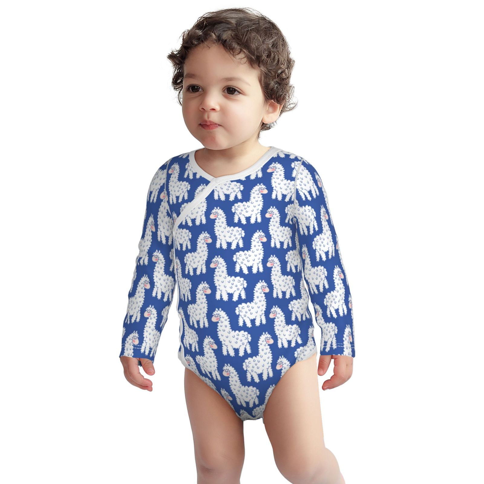 Cotton Baby Onsies, cute cartoon lama alpaca blue Unisex Newborn Baby Long Sleeve Bodysuit ...