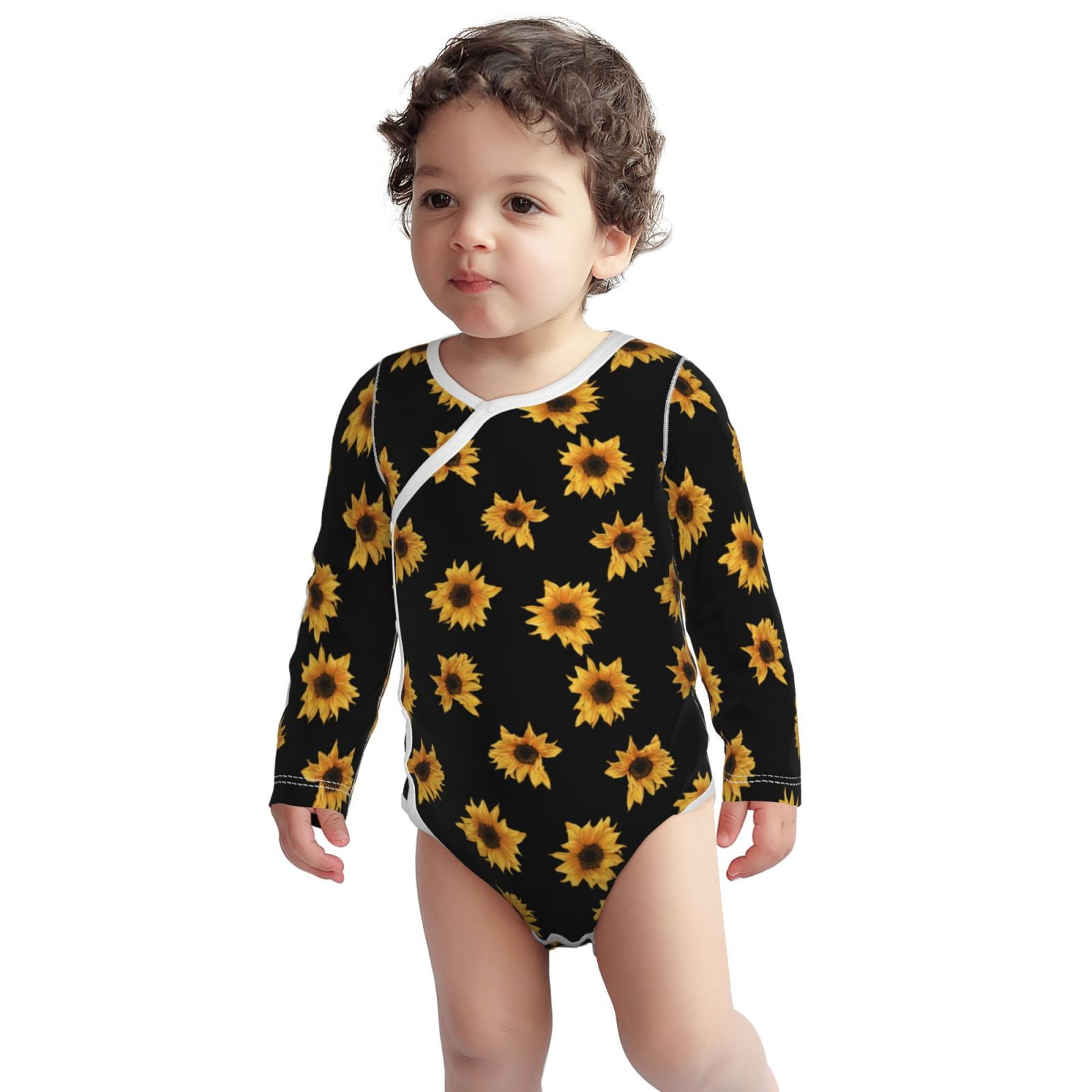 Cotton Baby Onsies, cute sunflowers black print Unisex Newborn Baby ...