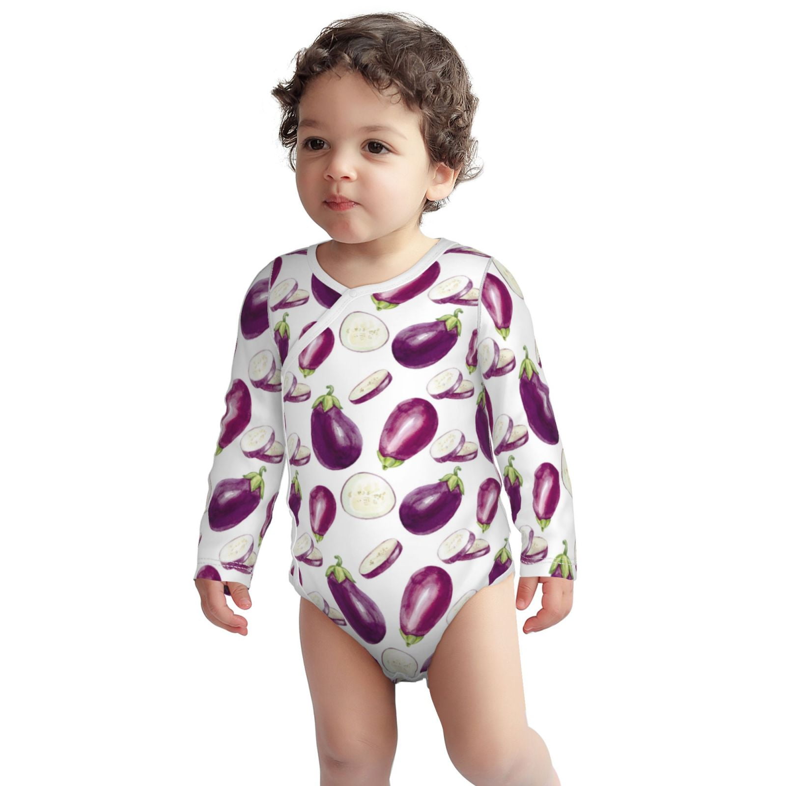 Cotton Baby Onsies, purple Eggplant slices Unisex Newborn Baby Long Sleeve Bodysuit Infant ...