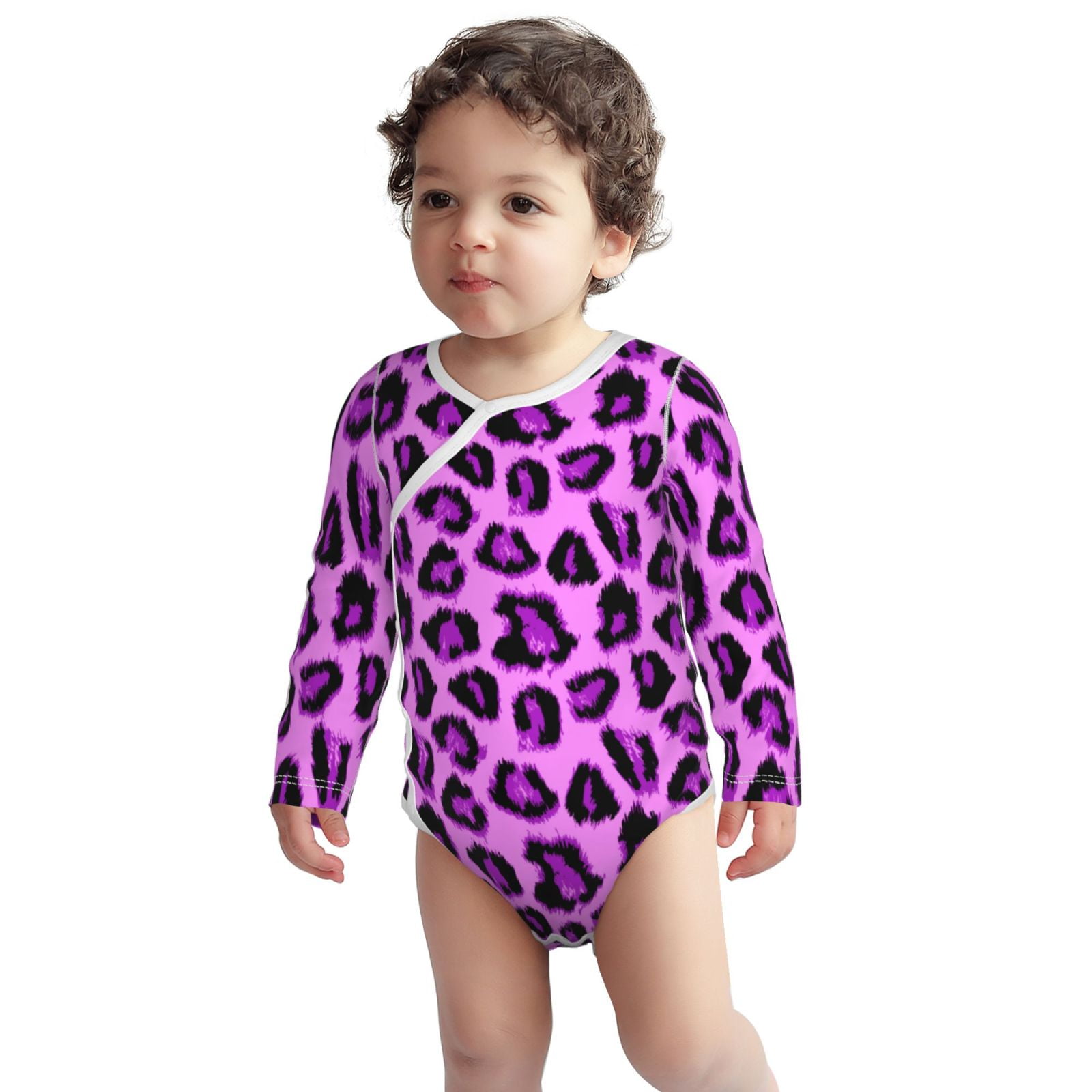 Cotton Baby Onsies, purple leopard print Unisex Newborn Baby Long Sleeve Bodysuit Infant Outfit ...