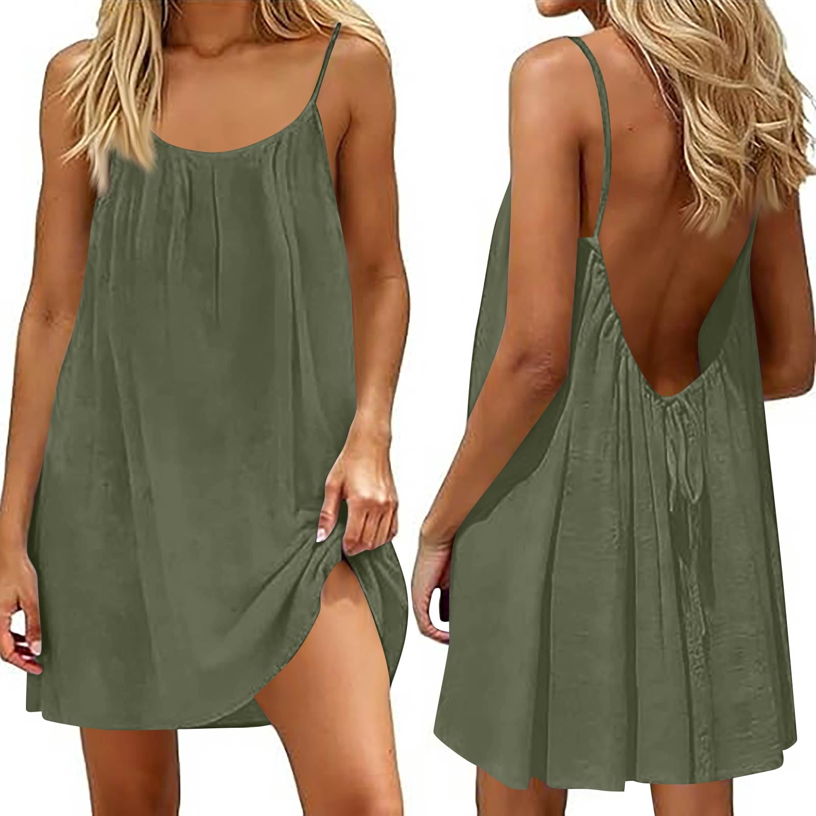 Cotton Backless Cami Sundress Women Open Back Tie Design Flowy Resort ...