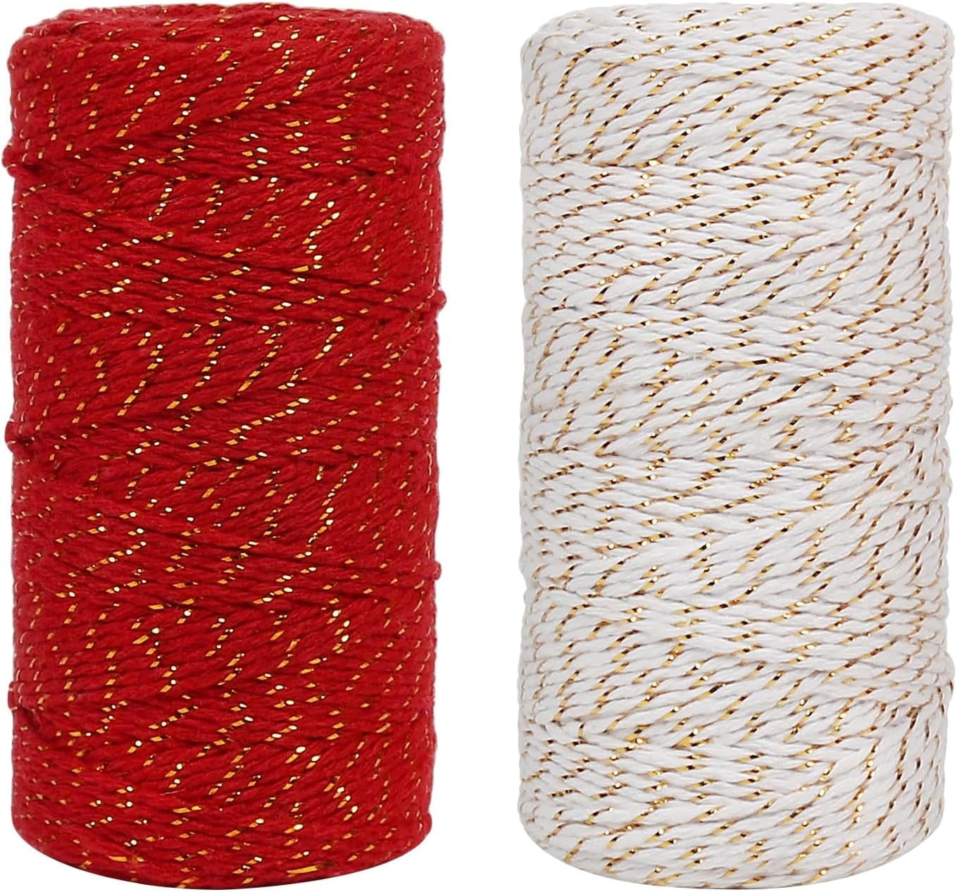 Cotton Bakers Twine, 2 Roll x 328 Feet 2mm Gold Wire Combined Cotton ...