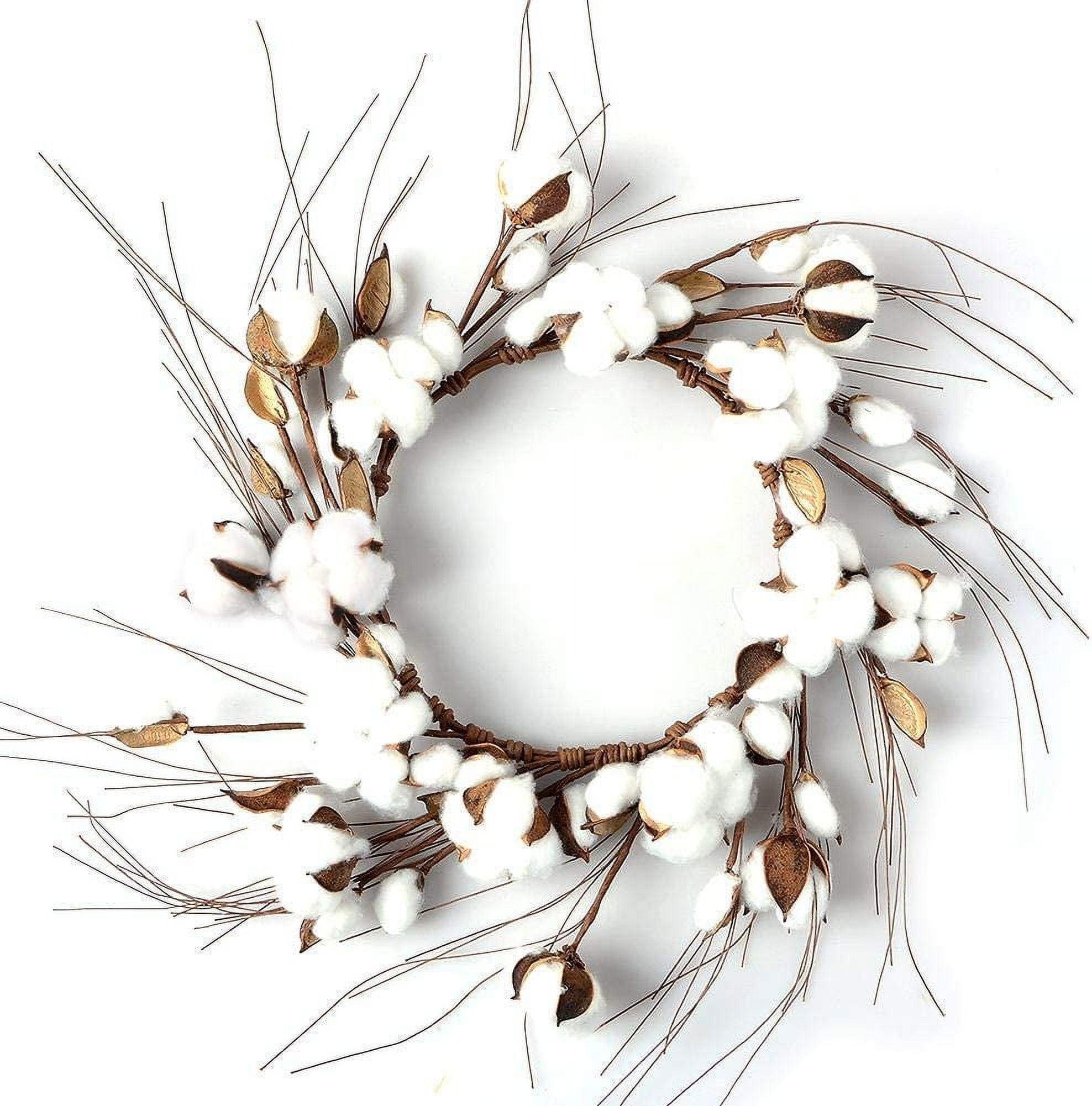 Cotton Ball Wreath with Adjustable Stems and Full Cotton Bolls for ...
