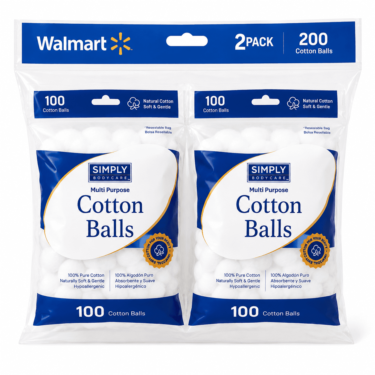 Cotton Balls 2 Pack, 200 Count Total, Hypoallergenic 100% Pure Cotton ...