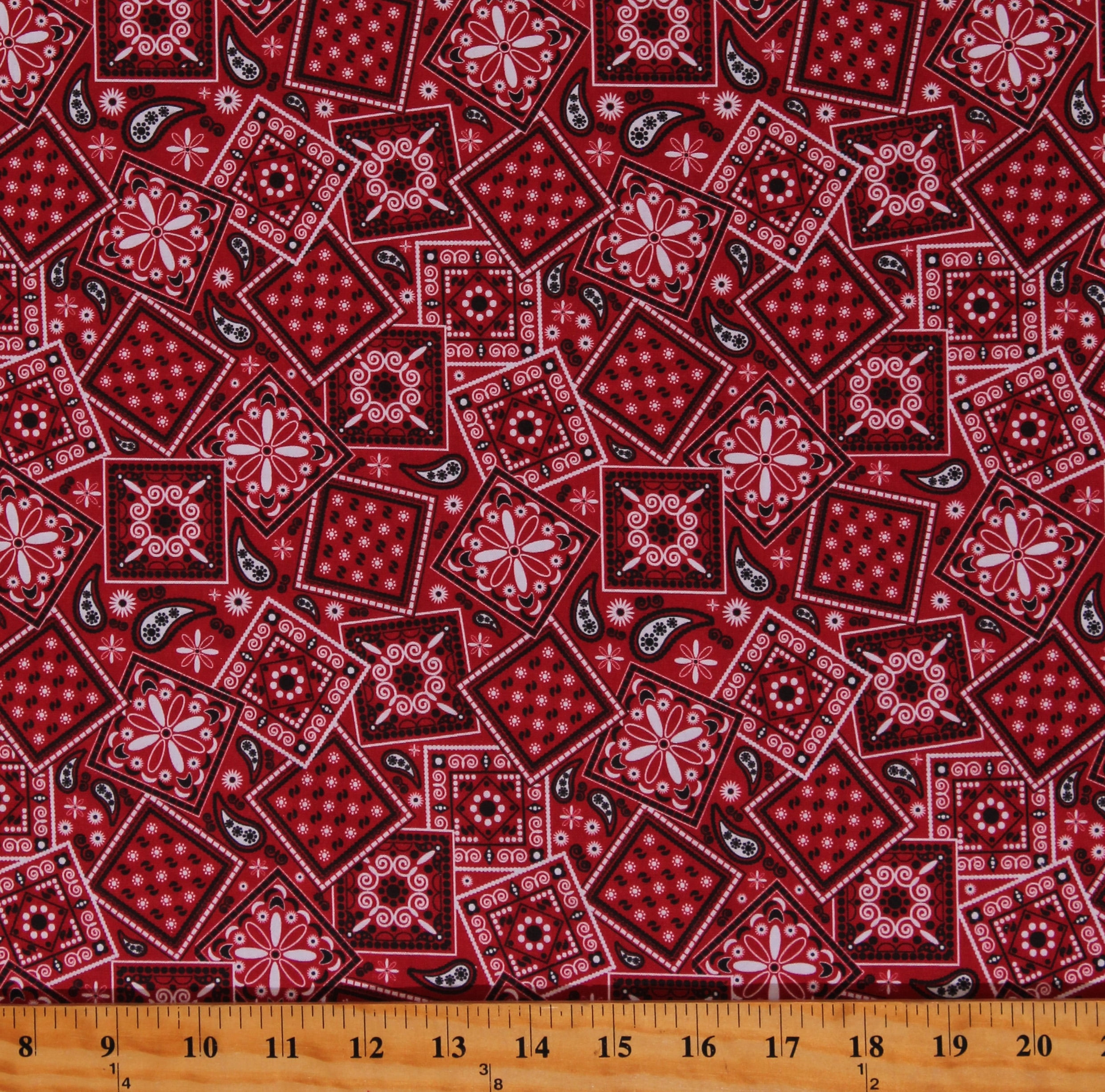 Cotton Bandana Bonanza Paisleys Floral Western Red Cotton Fabric Print ...