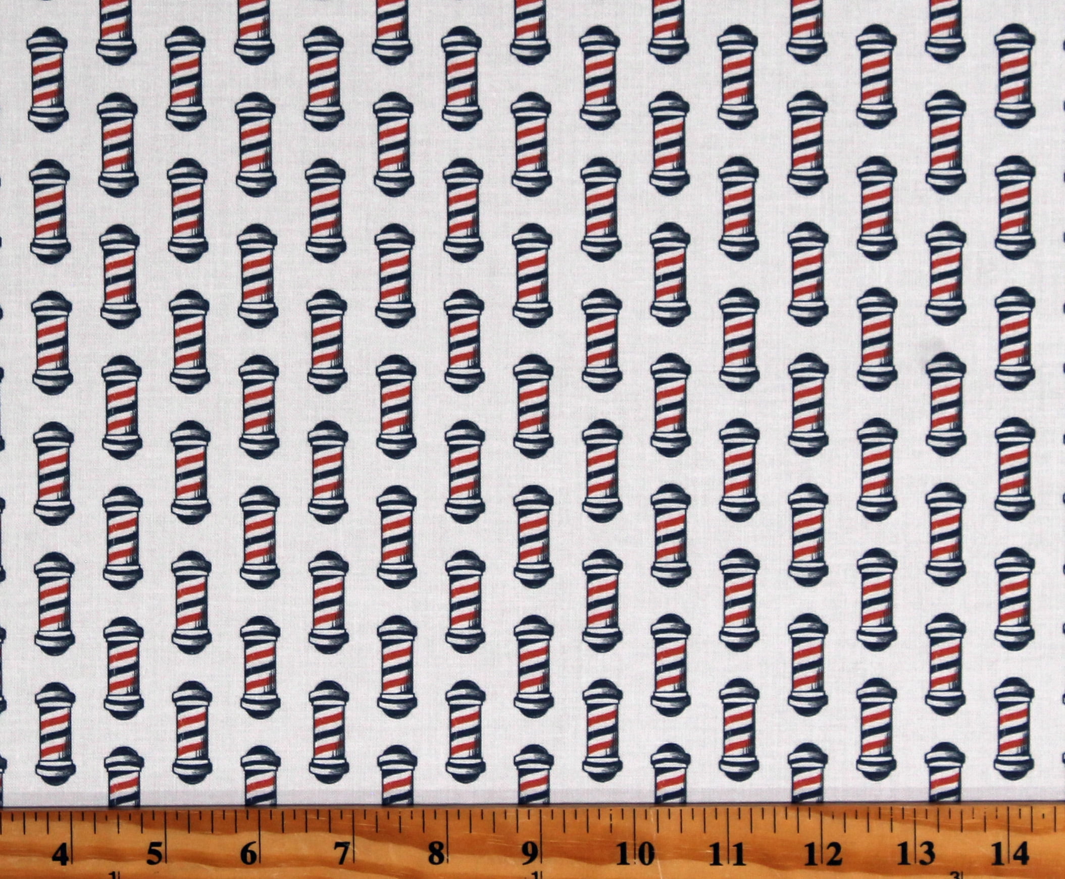 Cotton Barber Poles on White Barber Shop Haircut Cotton Fabric Print by ...