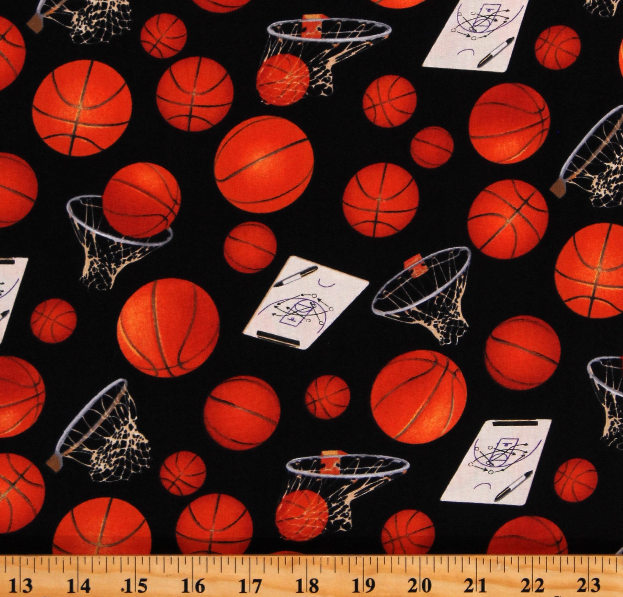 Cotton Basketballs Sports Player Game Black Cotton Fabric Print by the ...