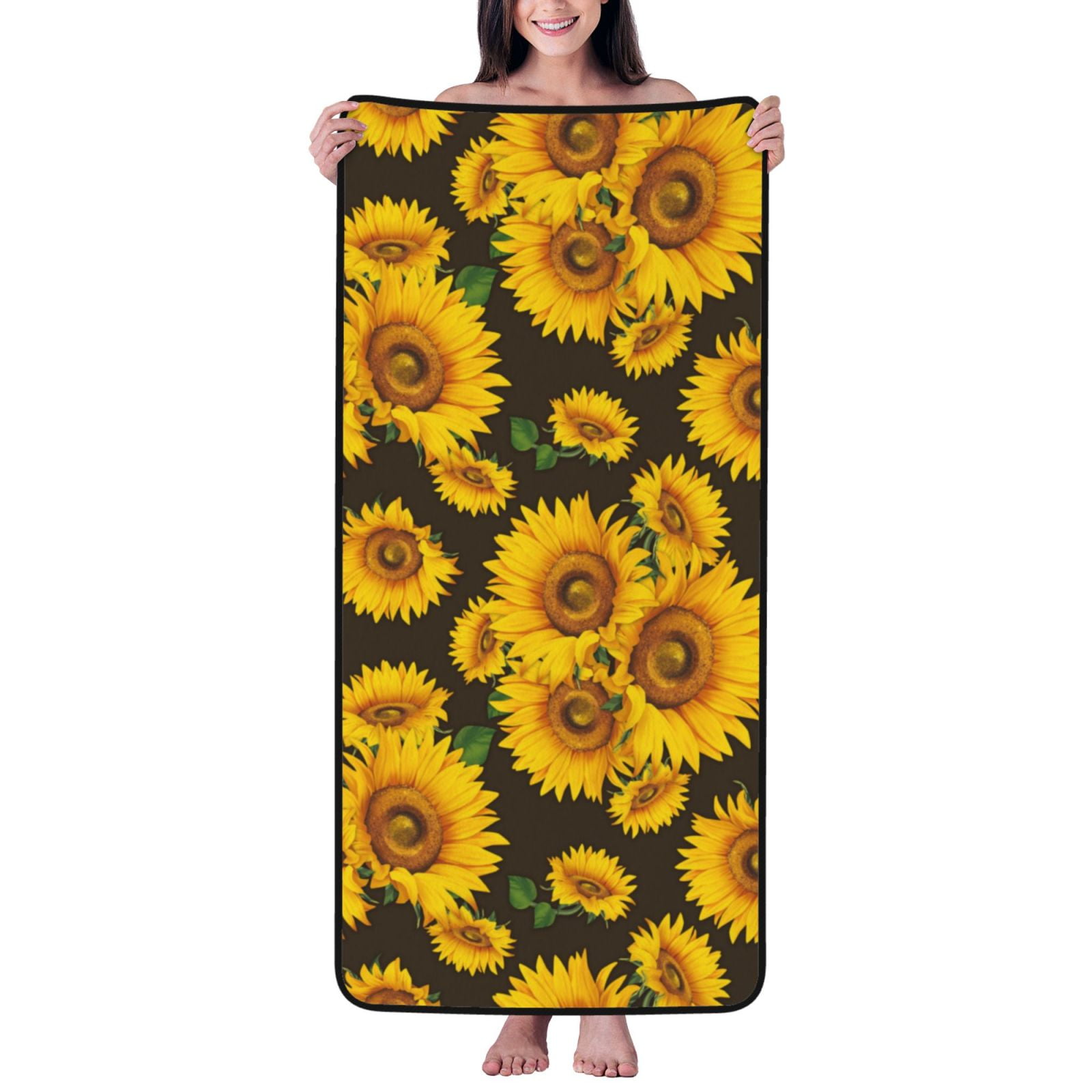 Cotton Bath Towels for Bathroom - Aesthetic sunflower leaf black ...