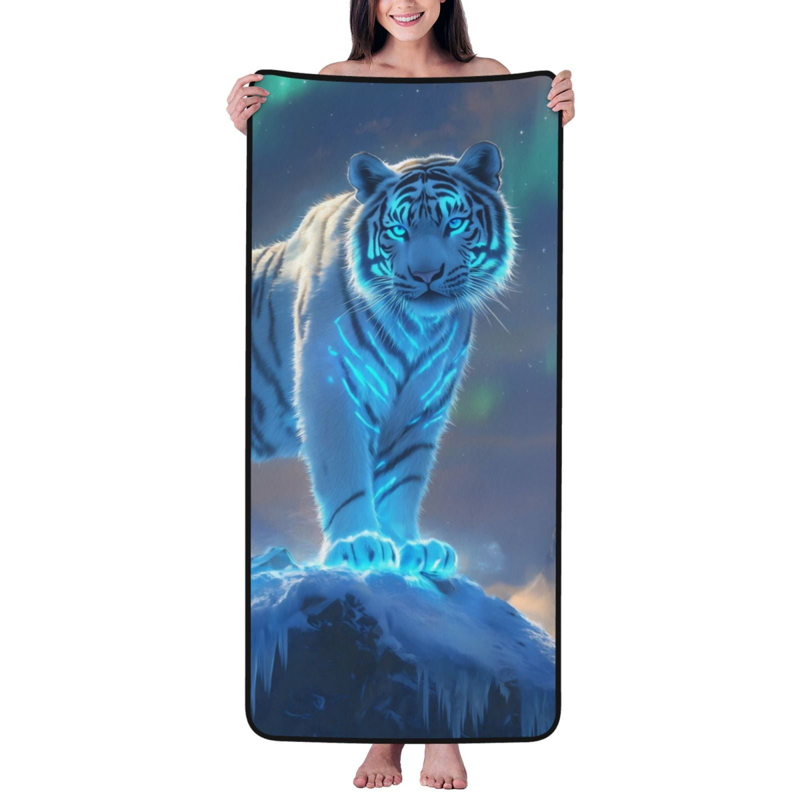 Cotton Bath Towels for Bathroom - Aurora White Tiger Standing ...