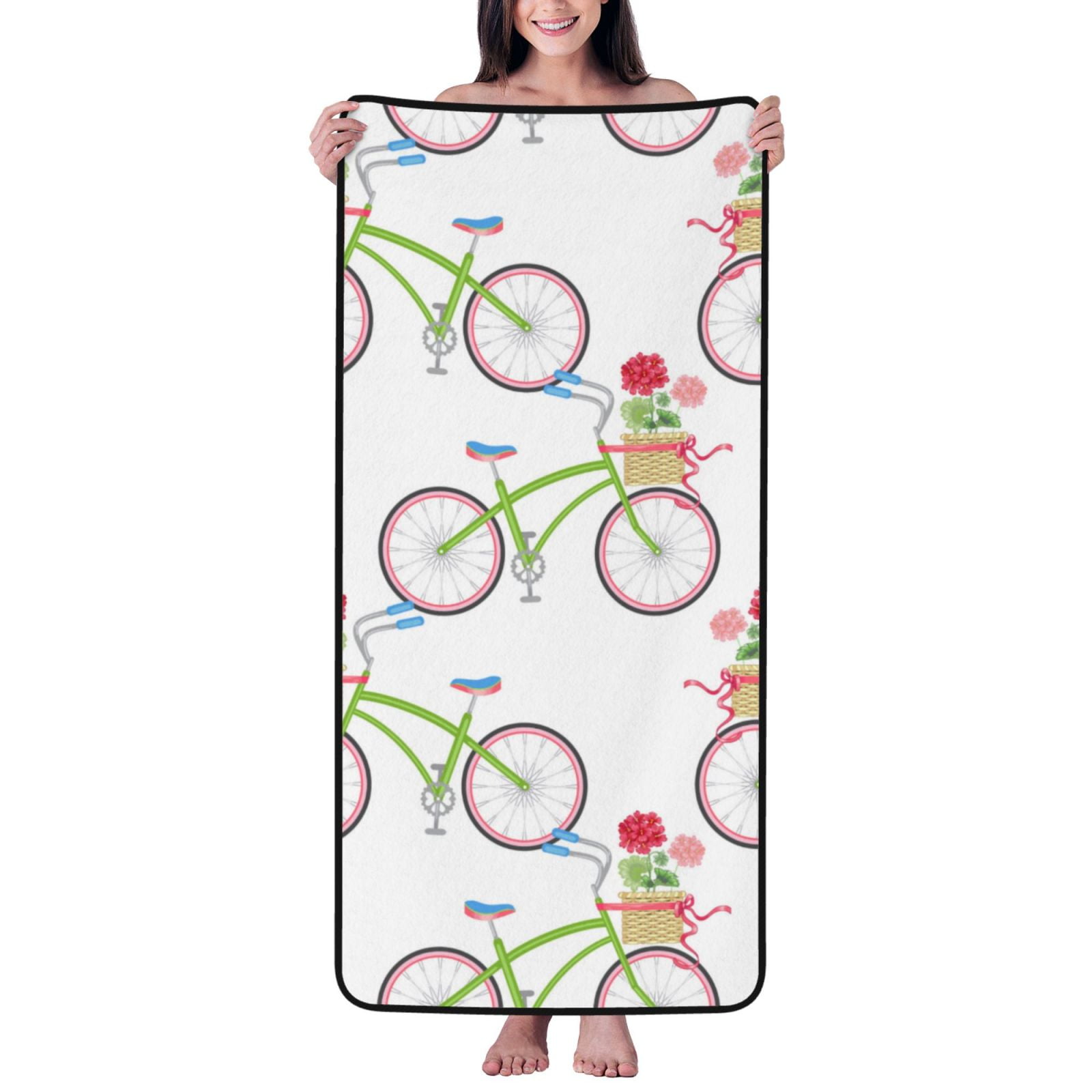 Cotton Bath Towels for Bathroom - Bike flower Pattern Microfiber Towels ...