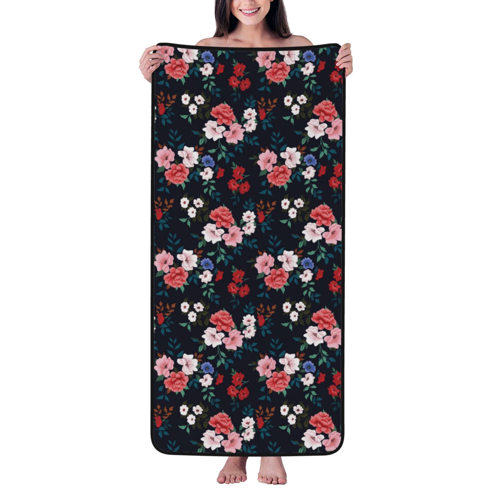 Cotton Bath Towels for Bathroom - Blue Pink Red Rose Flowers Microfiber ...