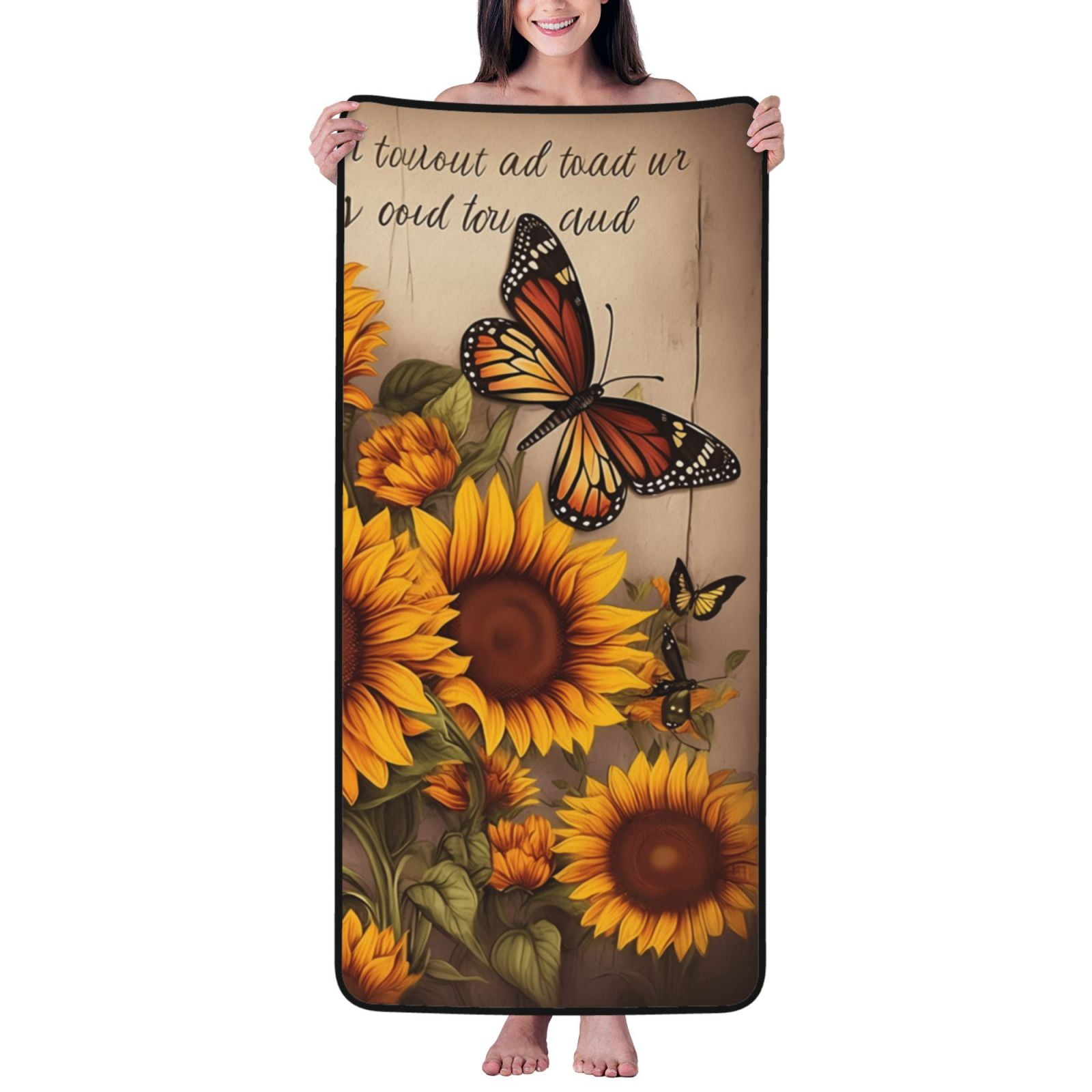 Cotton Bath Towels for Bathroom - Butterfly Sunflower Yellow Microfiber ...