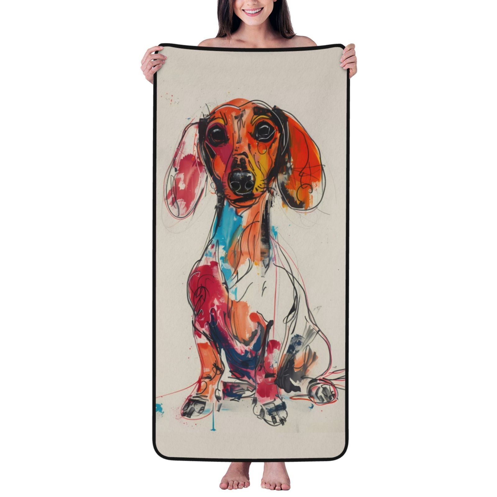 Cotton Bath Towels for Bathroom - Colorful Dachshund Art Microfiber ...