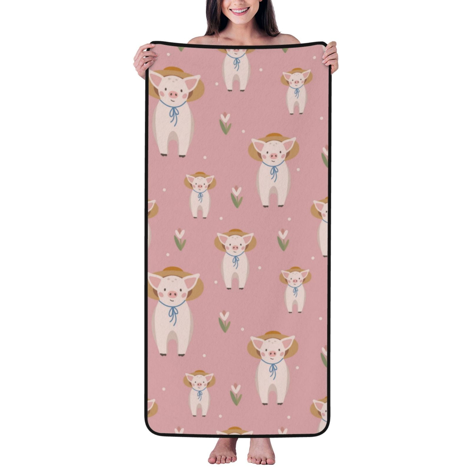 Cotton Bath Towels for Bathroom - Cowboy Hat Cute Pig Flowers ...