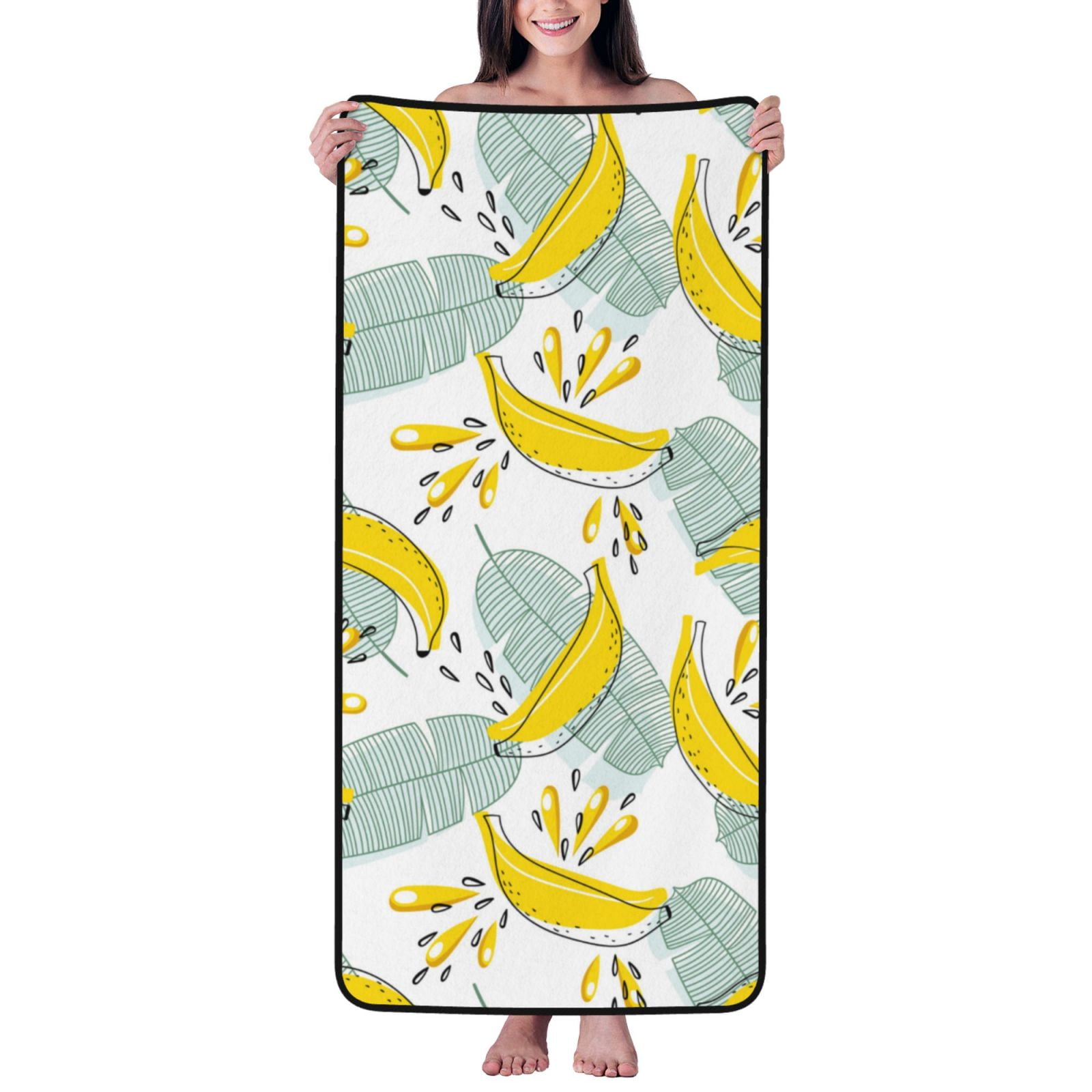 Cotton Bath Towels for Bathroom - Cute Banana Leaves Microfiber Quick ...
