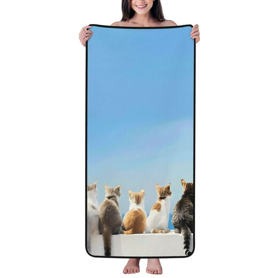 Cotton Bath Towels for Bathroom - Cute Cats Watching Ocean Microfiber ...