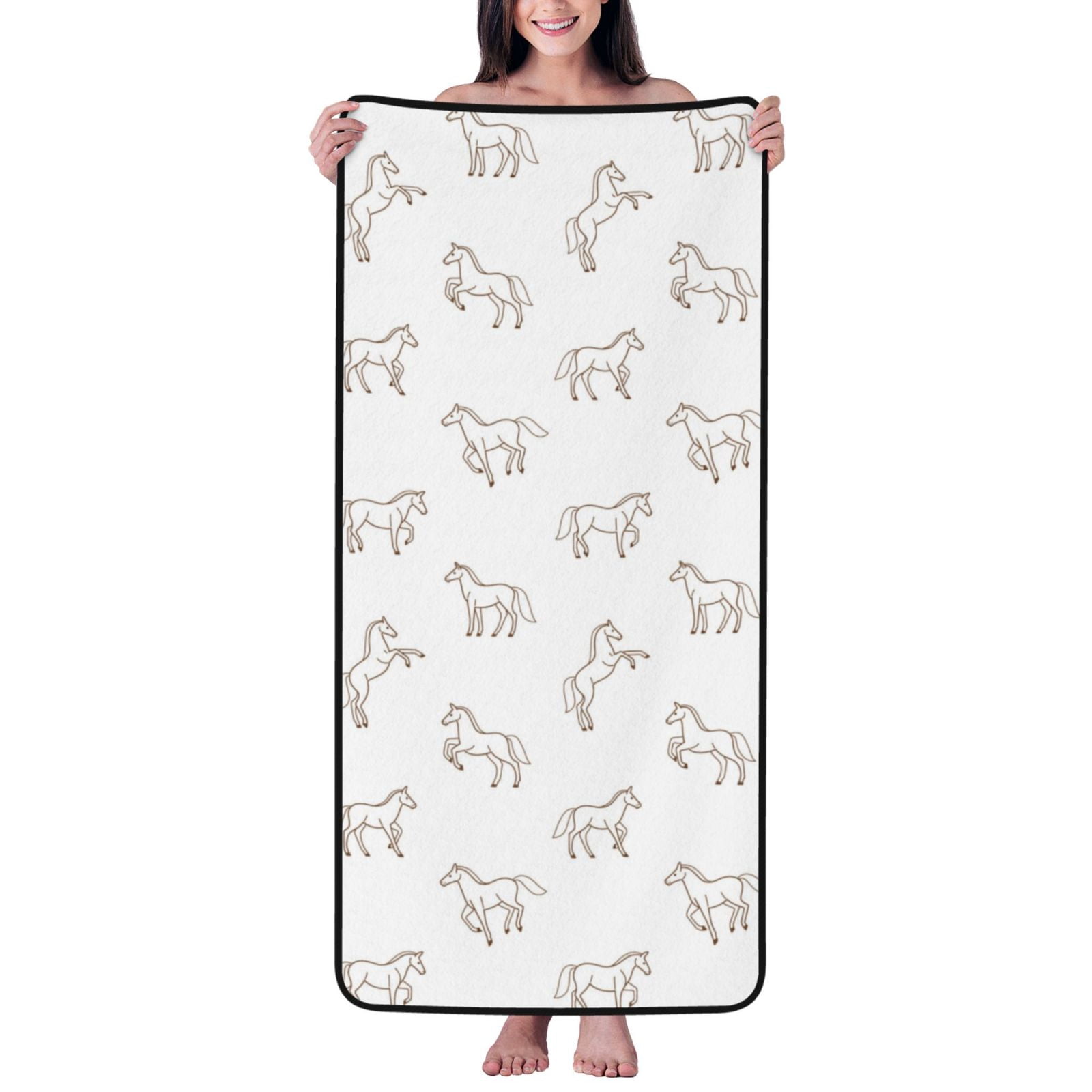 Cotton Bath Towels for Bathroom - Cute Horse With Simple Lines ...