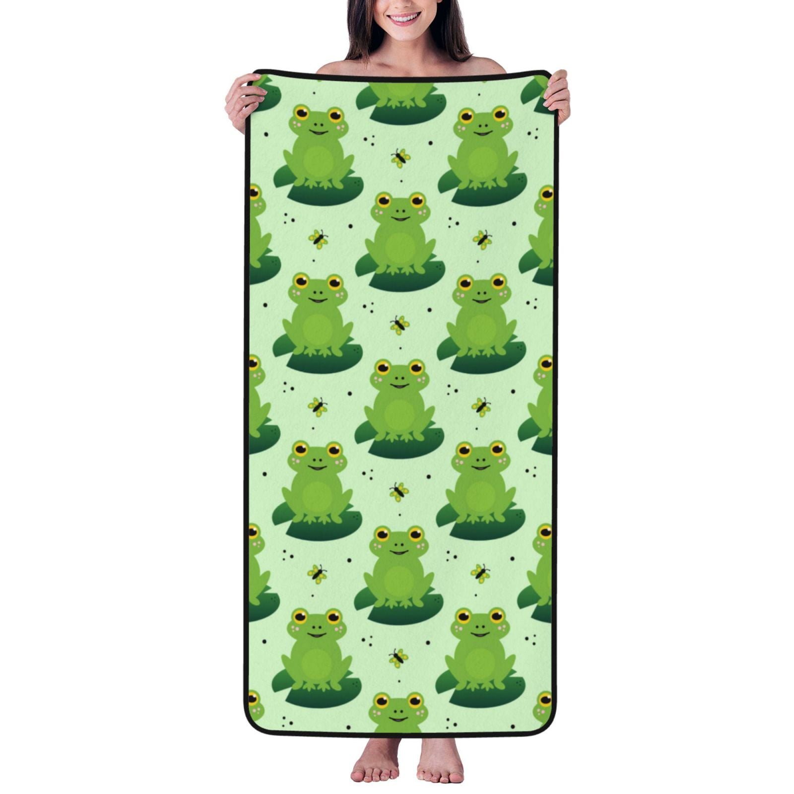 Cotton Bath Towels for Bathroom - Cute cartoon frog butterfly green ...