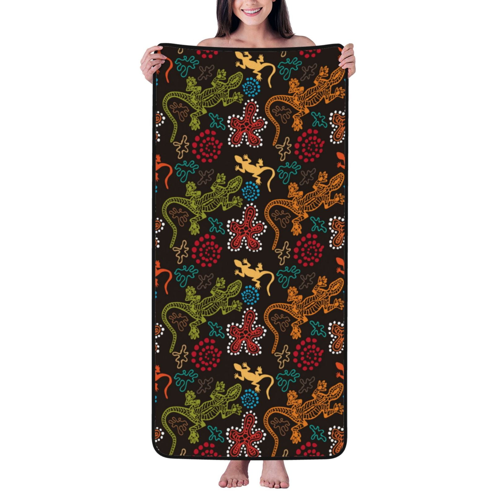 Cotton Bath Towels for Bathroom - Exotic Gecko Lizard Colorful ...