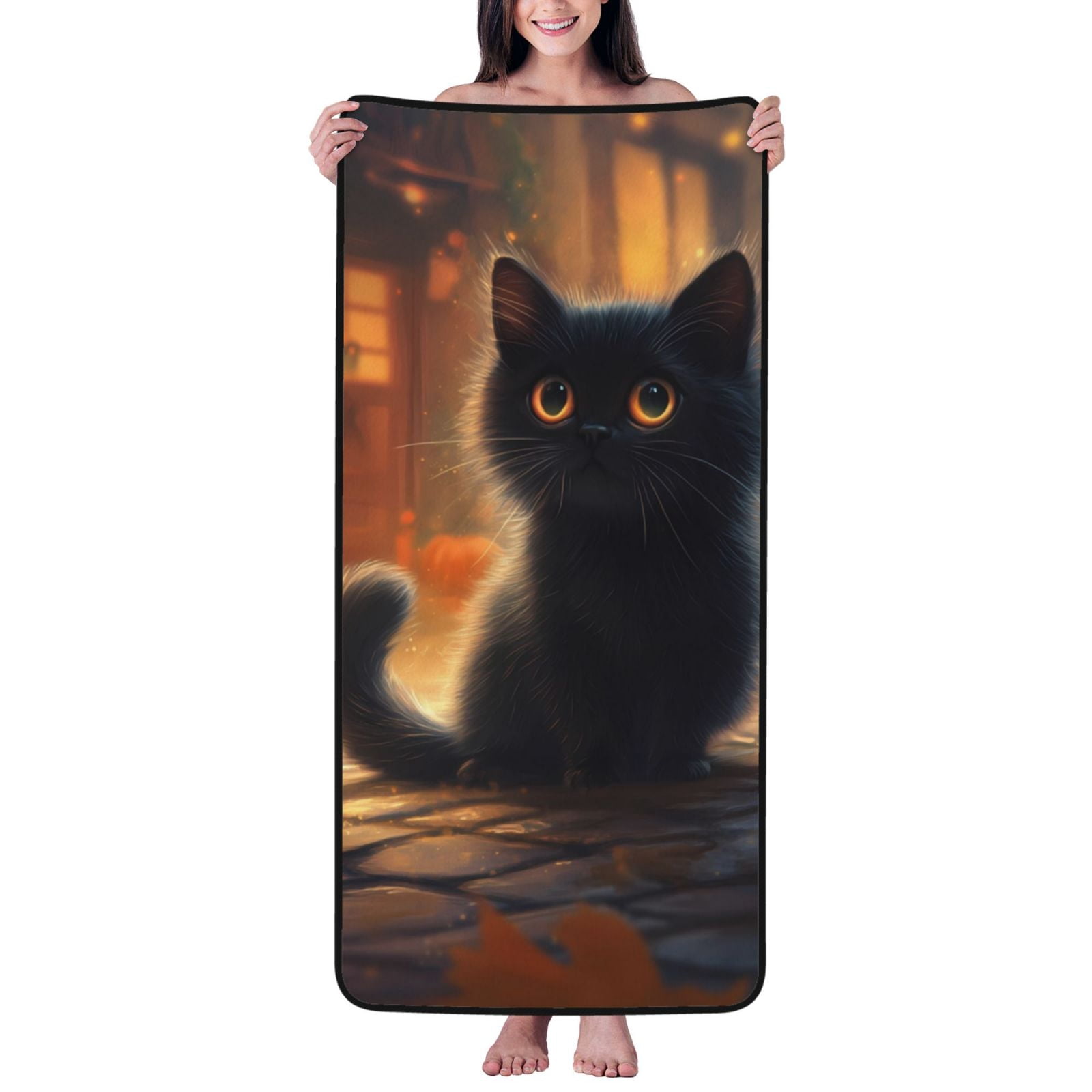Cotton Bath Towels for Bathroom - Halloween Cute Ghost Black Cat ...