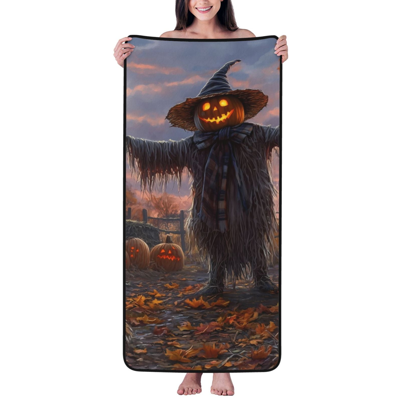 Cotton Bath Towels for Bathroom - Halloween Pumpkin Scarecrow ...