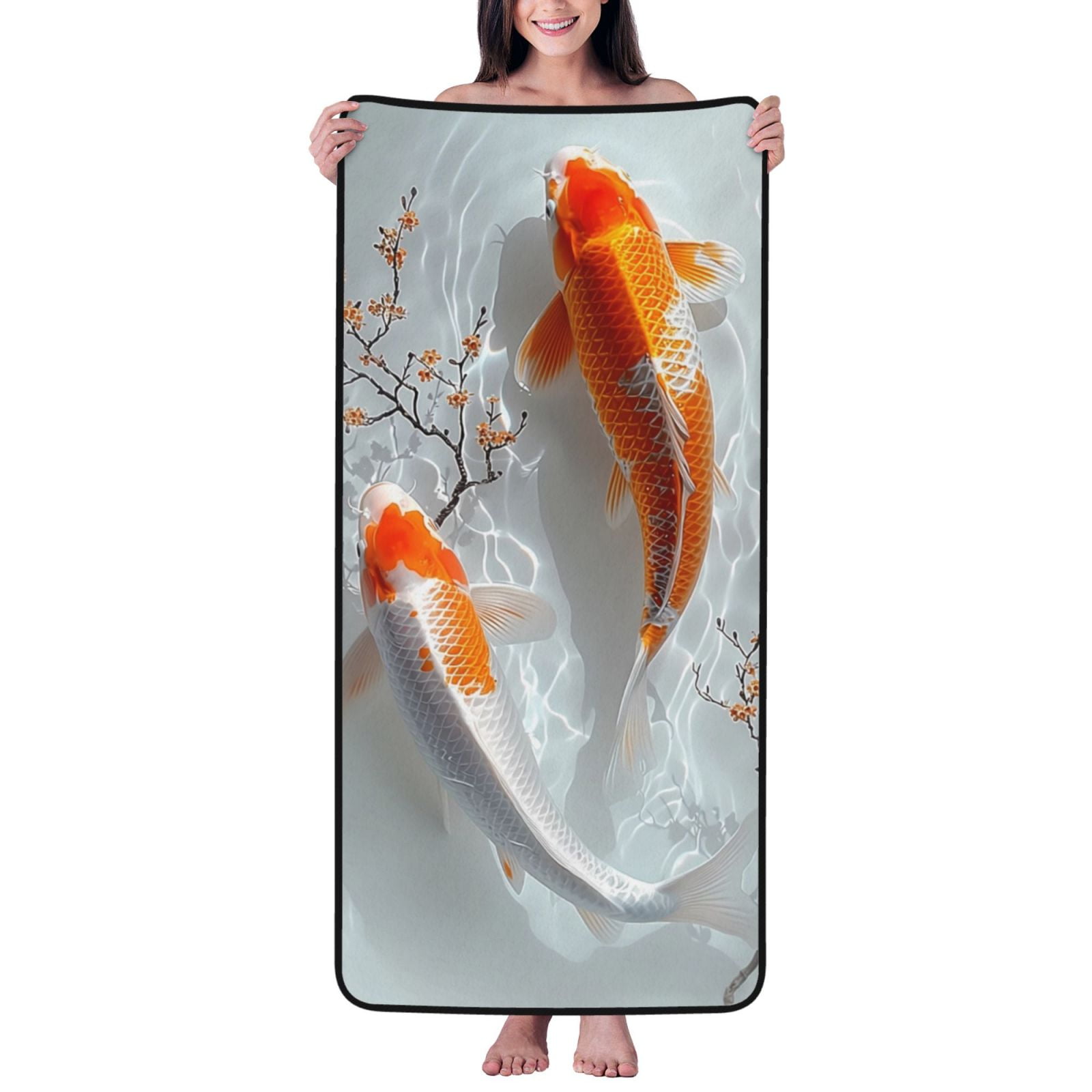 Cotton Bath Towels for Bathroom - Koi Fish Water Microfiber Quick Dry ...