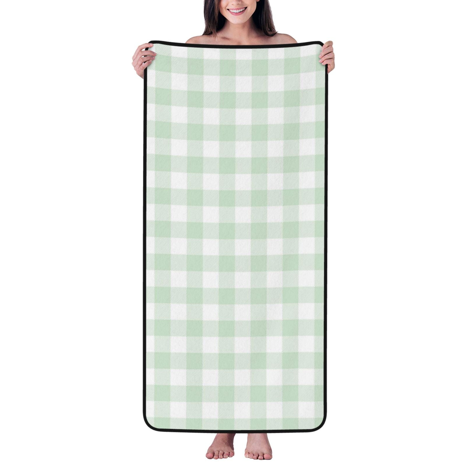 Cotton Bath Towels for Bathroom - Light green white Checkered ...