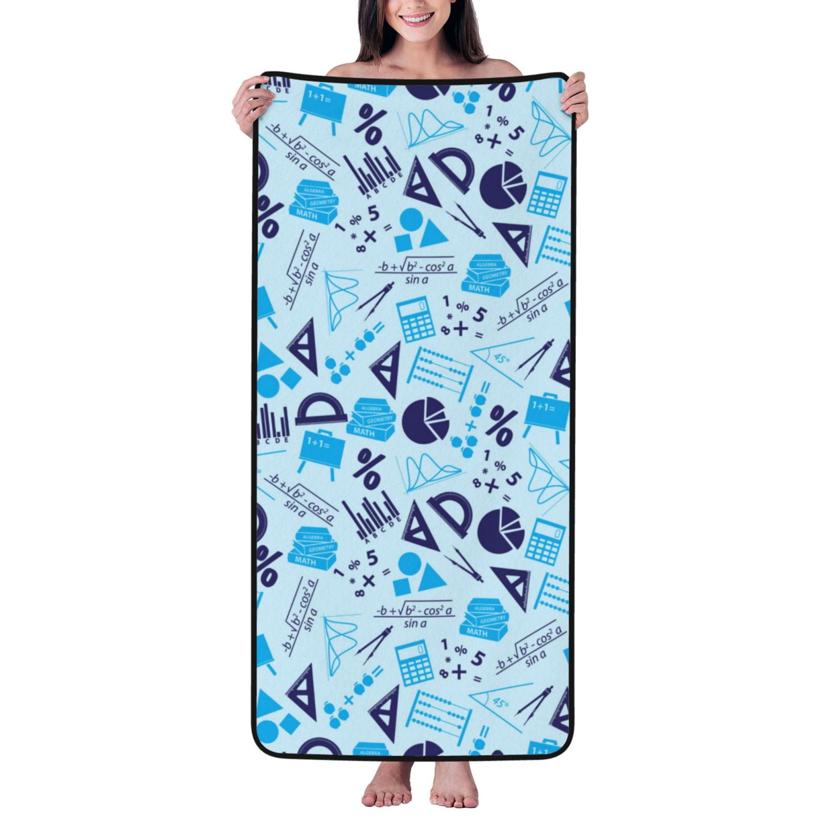 Cotton Bath Towels for Bathroom - Math Print ruler blue Microfiber ...