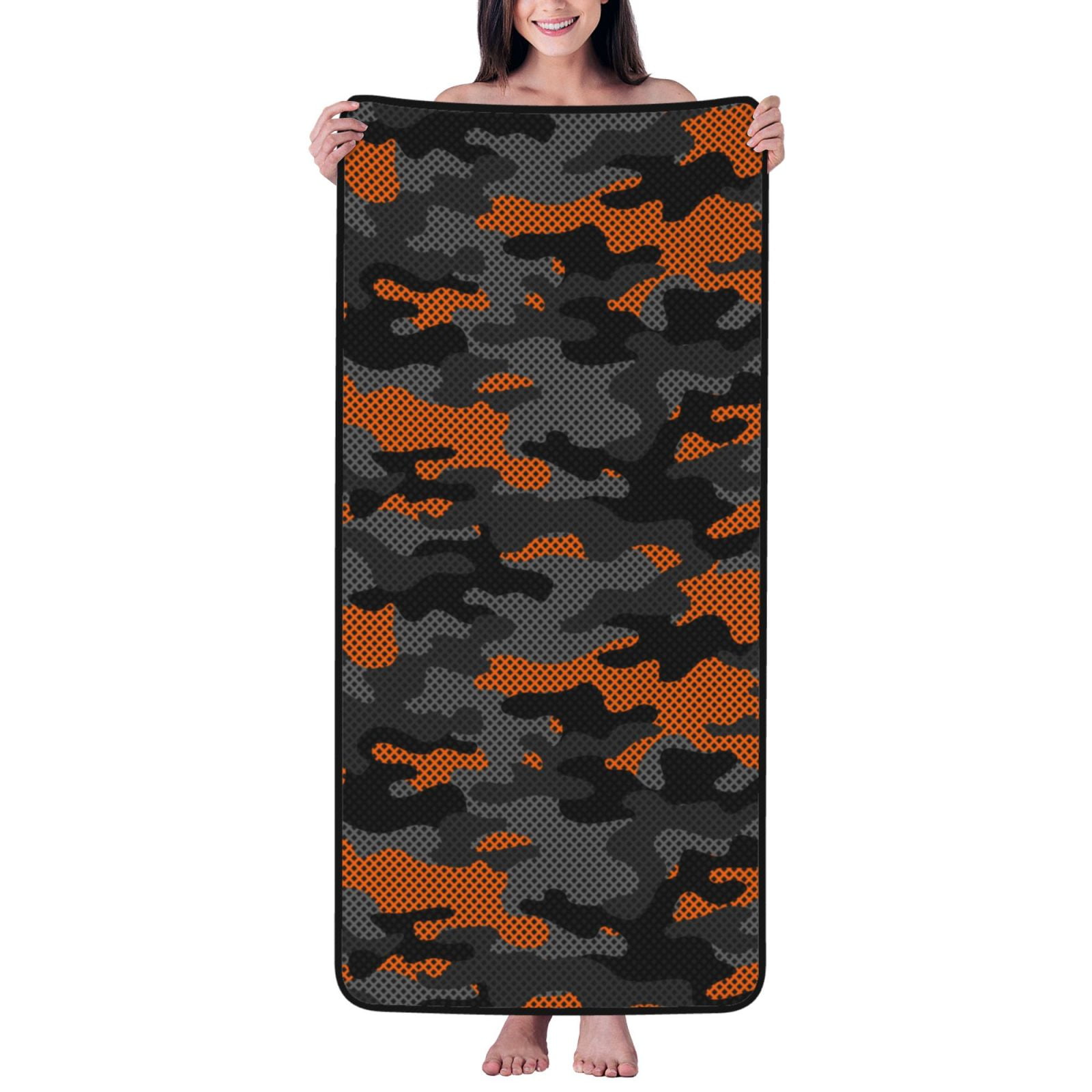 Cotton Bath Towels for Bathroom - Orange Grey Camouflage Personalized ...
