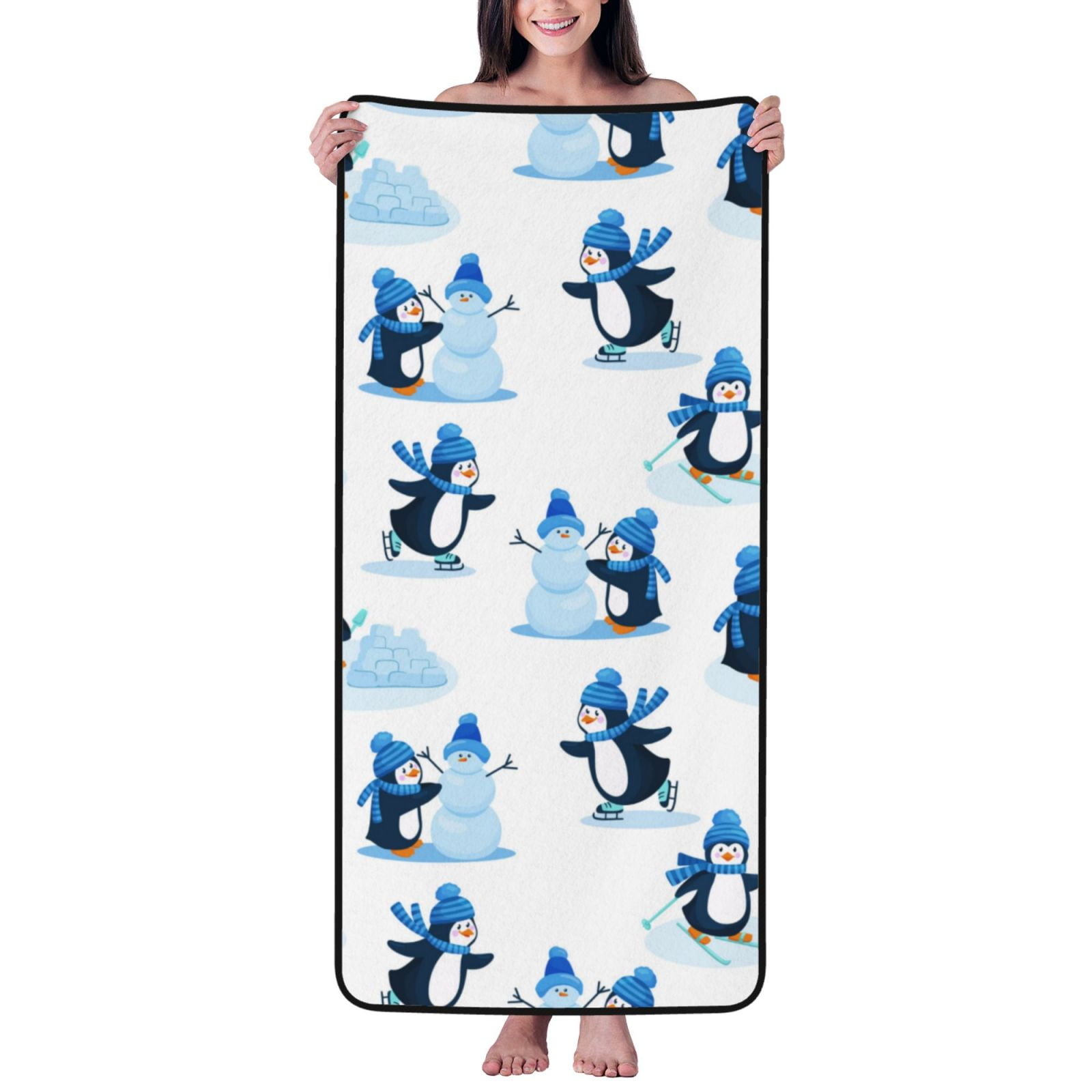 Cotton Bath Towels for Bathroom - Penguin Winter Fun Microfiber Towels ...