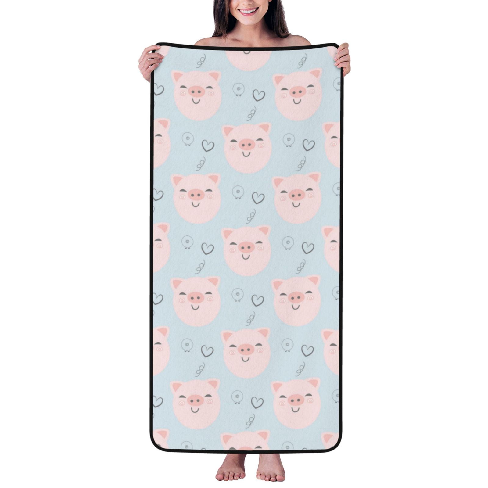 Cotton Bath Towels for Bathroom - Pink Cute Smiling Pig Face Microfiber ...